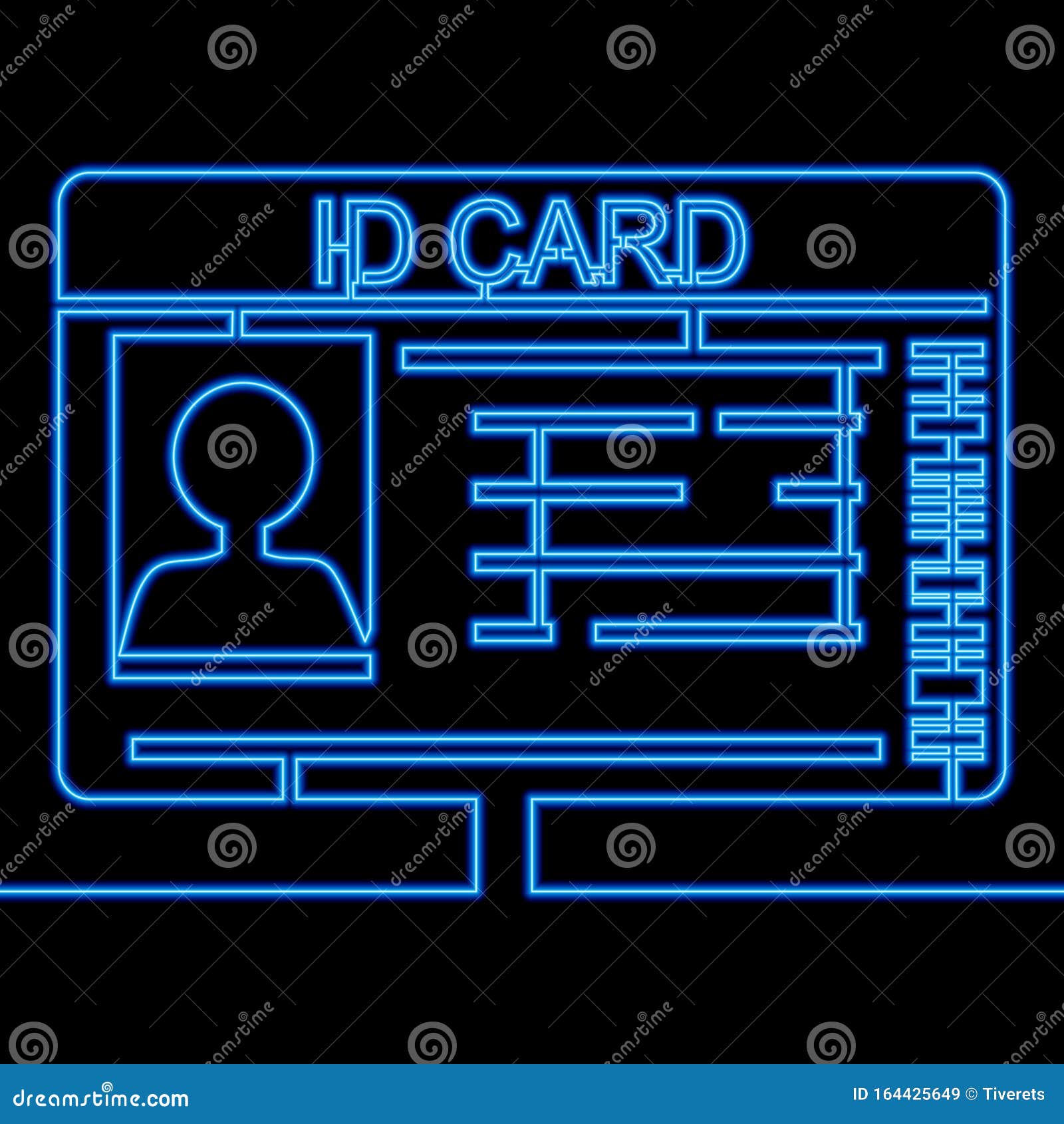 Continuous Line Drawing Id Card Neon Glow Concept Stock Vector ...