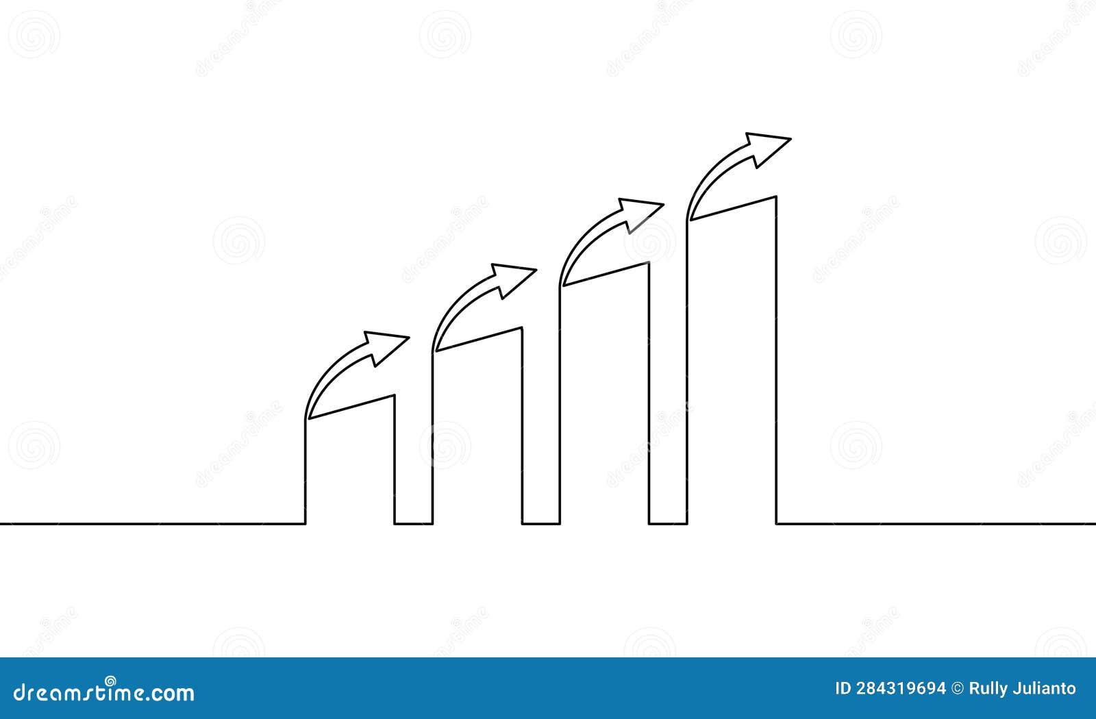 Continuous Line Drawing of Increasing Graph. Arrow Up. Bar Chart Icon ...
