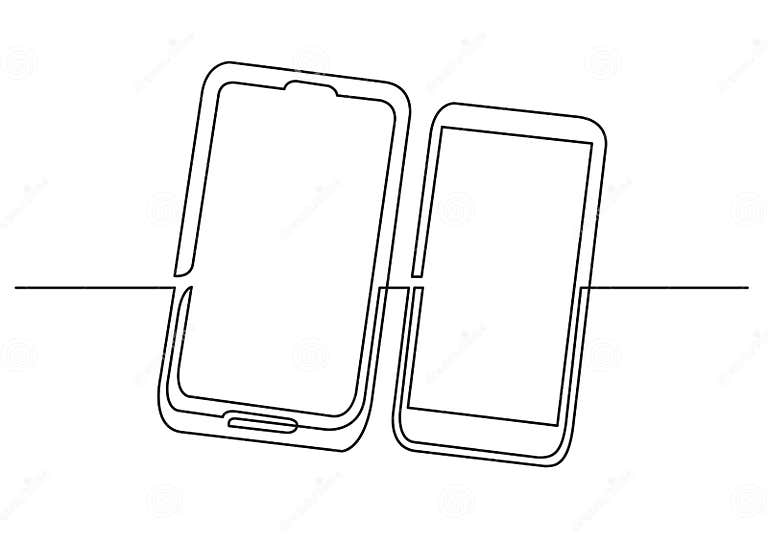 Continuous Line Drawing of Isolated Vector Object - Two Cell Phones ...