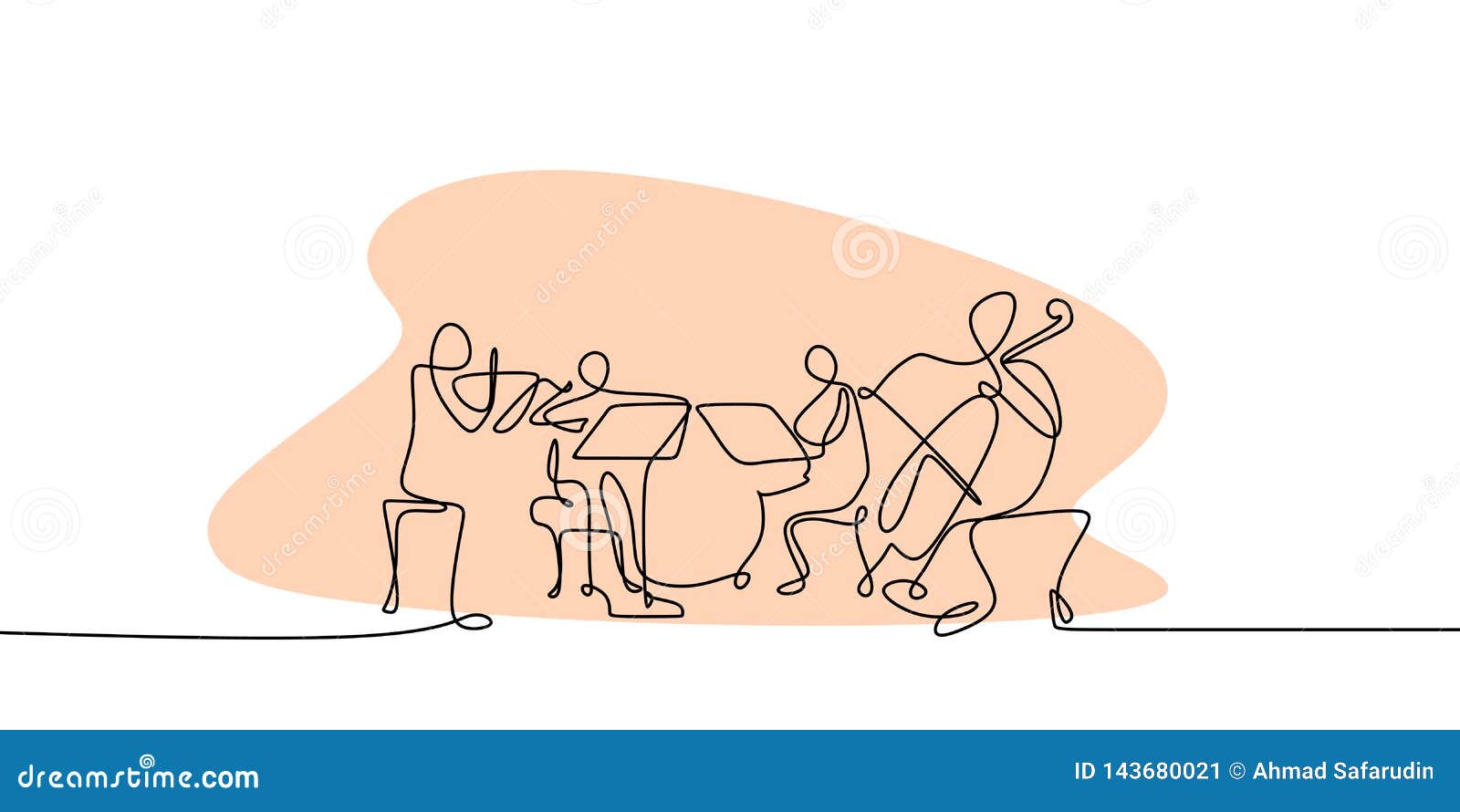 Continuous Line Drawing of Jazz Classical Music Concert Performance on ...