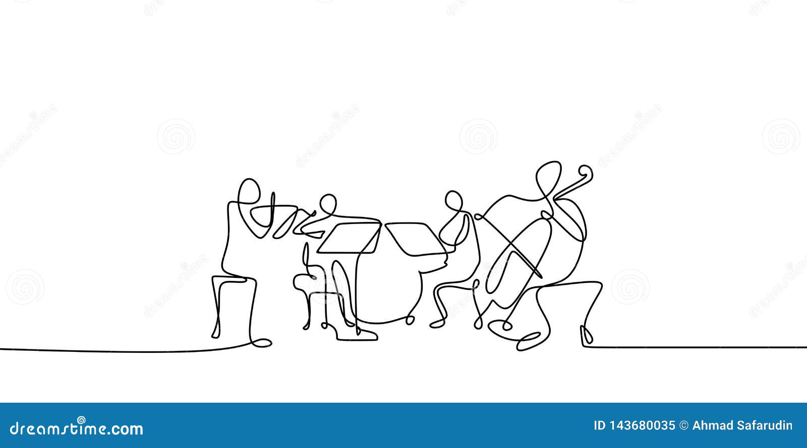 Continuous Line Drawing of Jazz Classical Music Concert Performance on ...