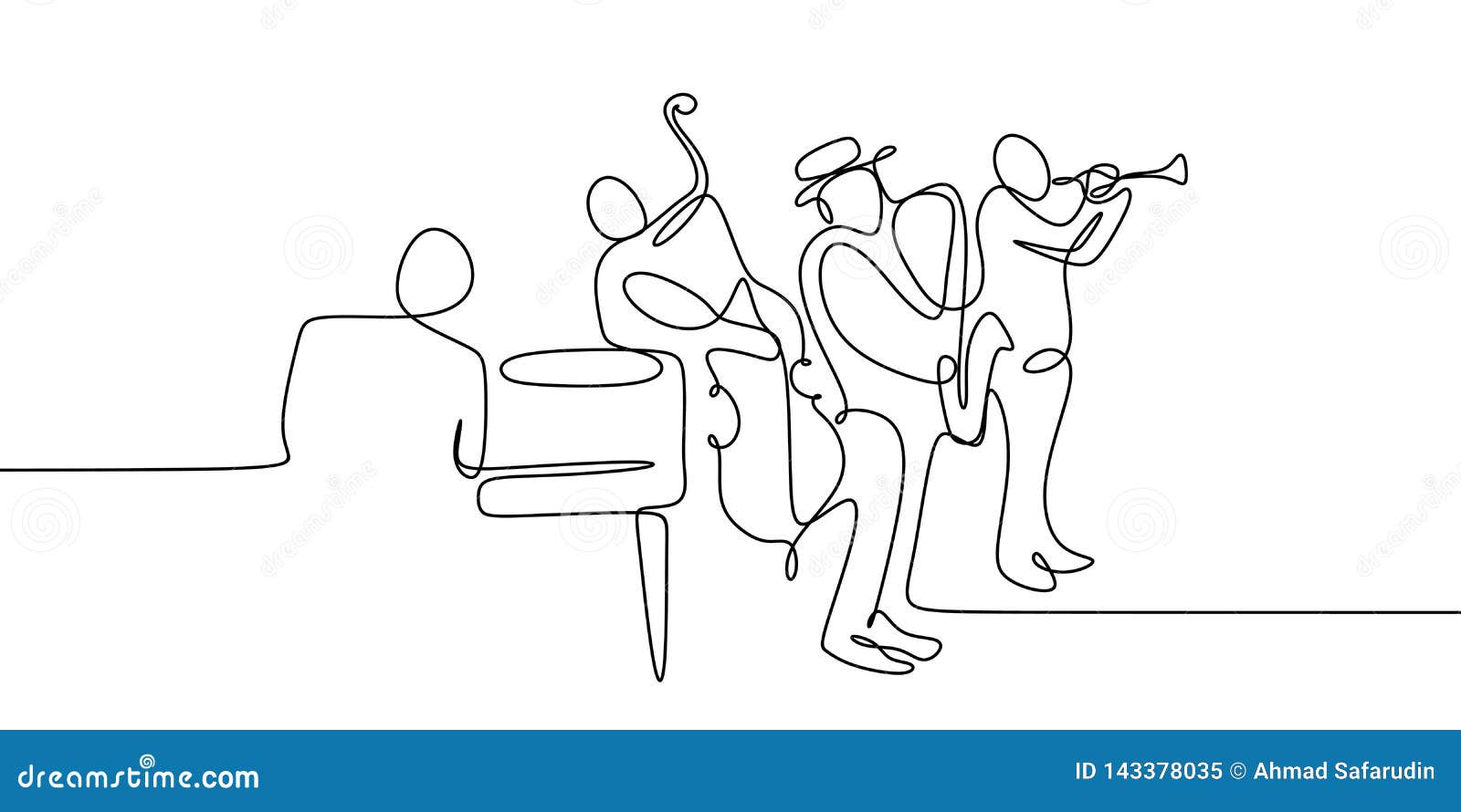Continuous Line Drawing of Jazz Music Groups Stock Illustration ...