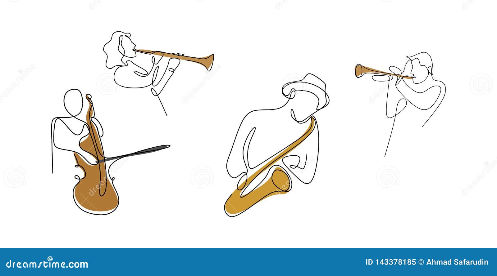 Continuous Line Drawing of Jazz Music Groups Stock Illustration ...