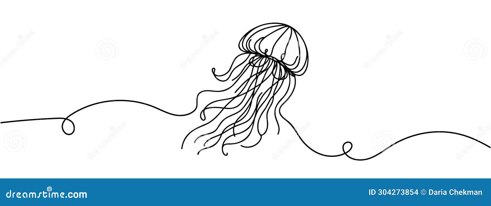 Continuous Line Drawing Jellyfish . One Line Drawing Design. Vector ...