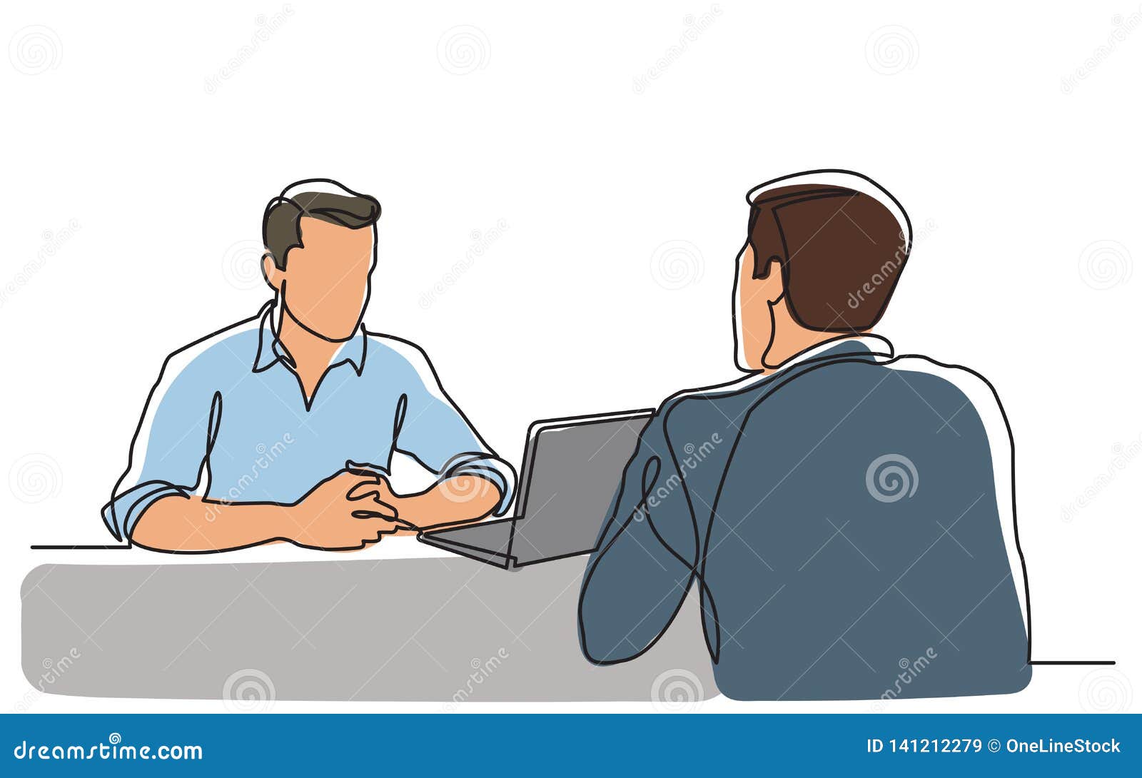 Continuous Line Drawing of Job Interview between Two Men Stock Vector ...