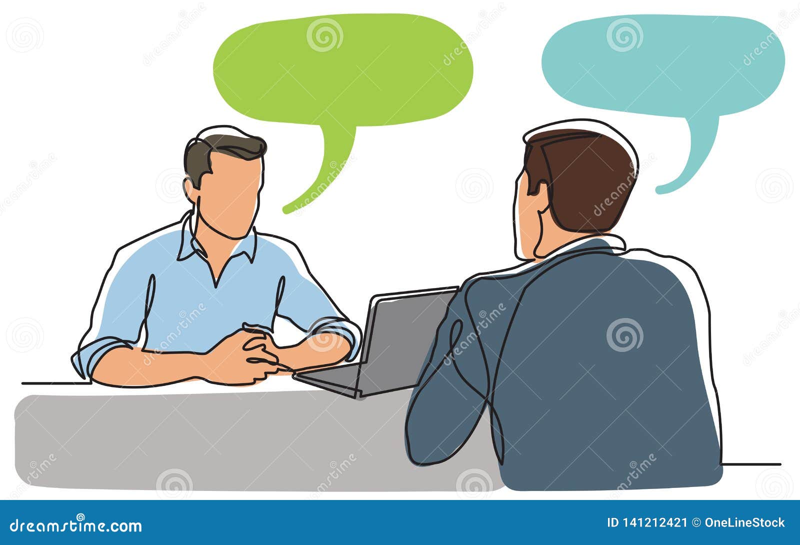 Continuous Line Drawing of Job Interview between Two Men Stock Vector ...