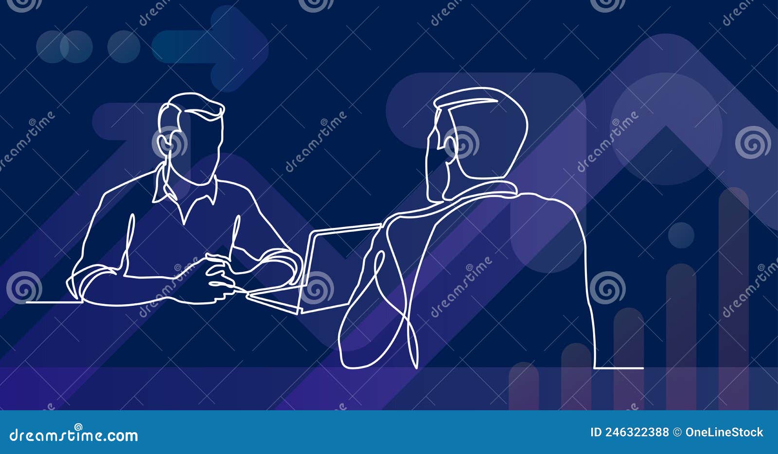 Continuous Line Drawing of Job Interview between Two Men Stock Vector ...