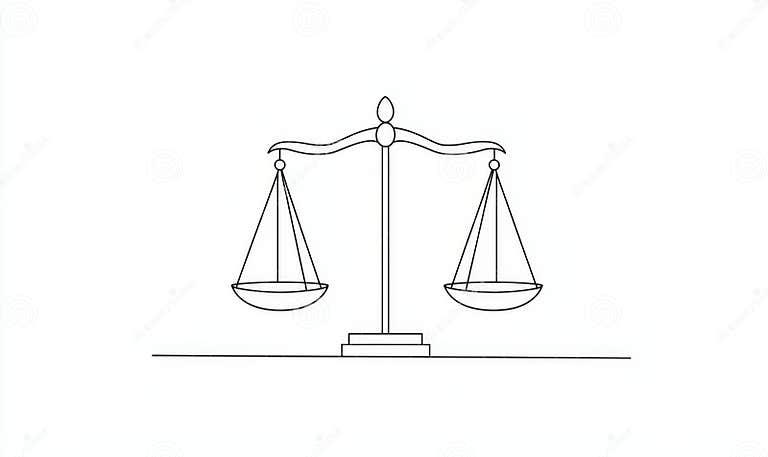 A Continuous Line Drawing of Judicial Scales on a White Background ...