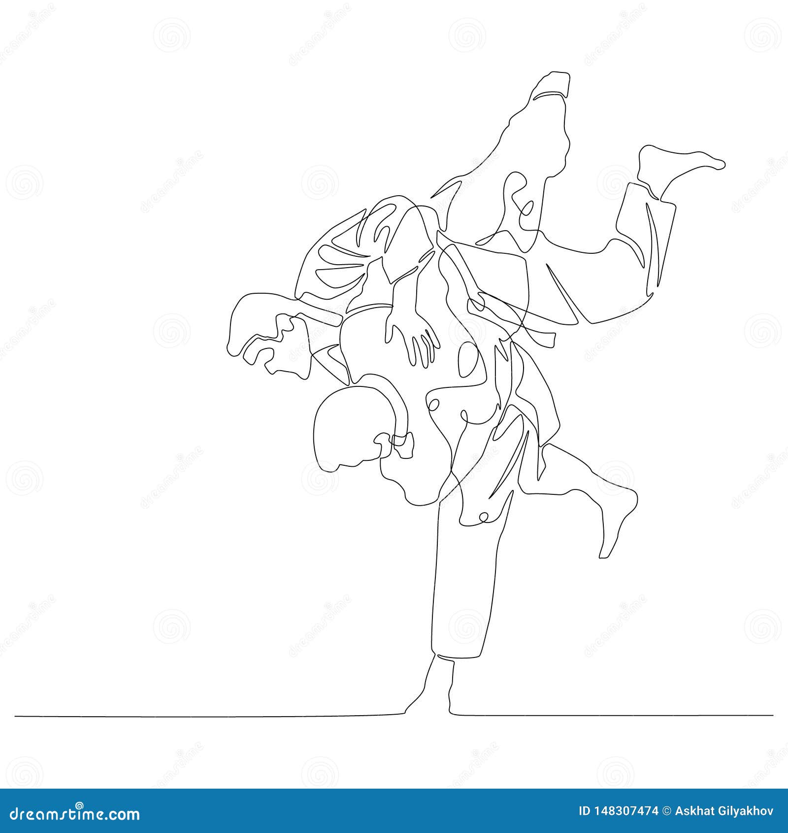 Continuous Line Drawing Judoka Makes a Throw. Judo Theme. Vector ...
