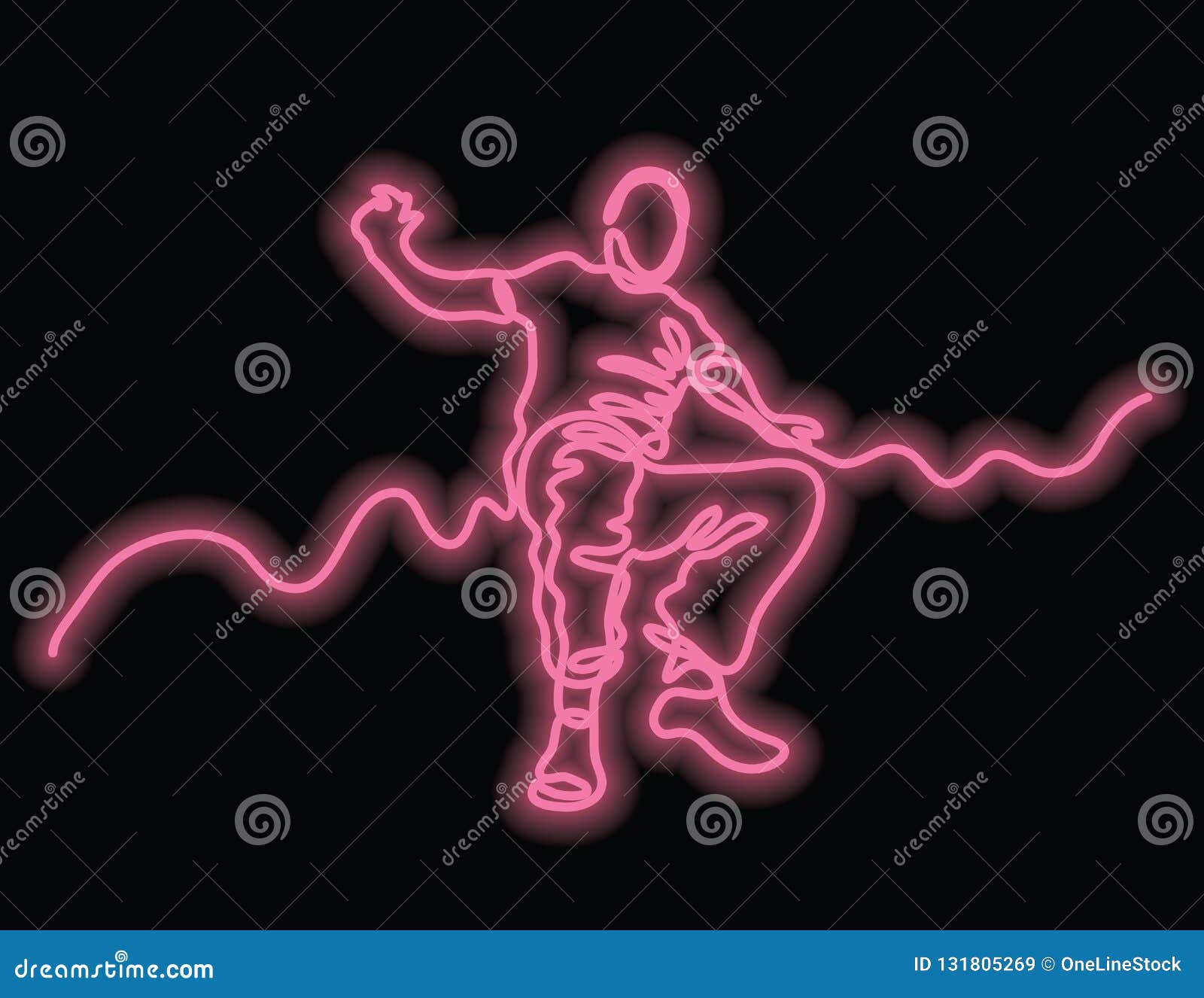 Continuous Line Drawing of Jumping Man with Neon Effect Stock Vector ...