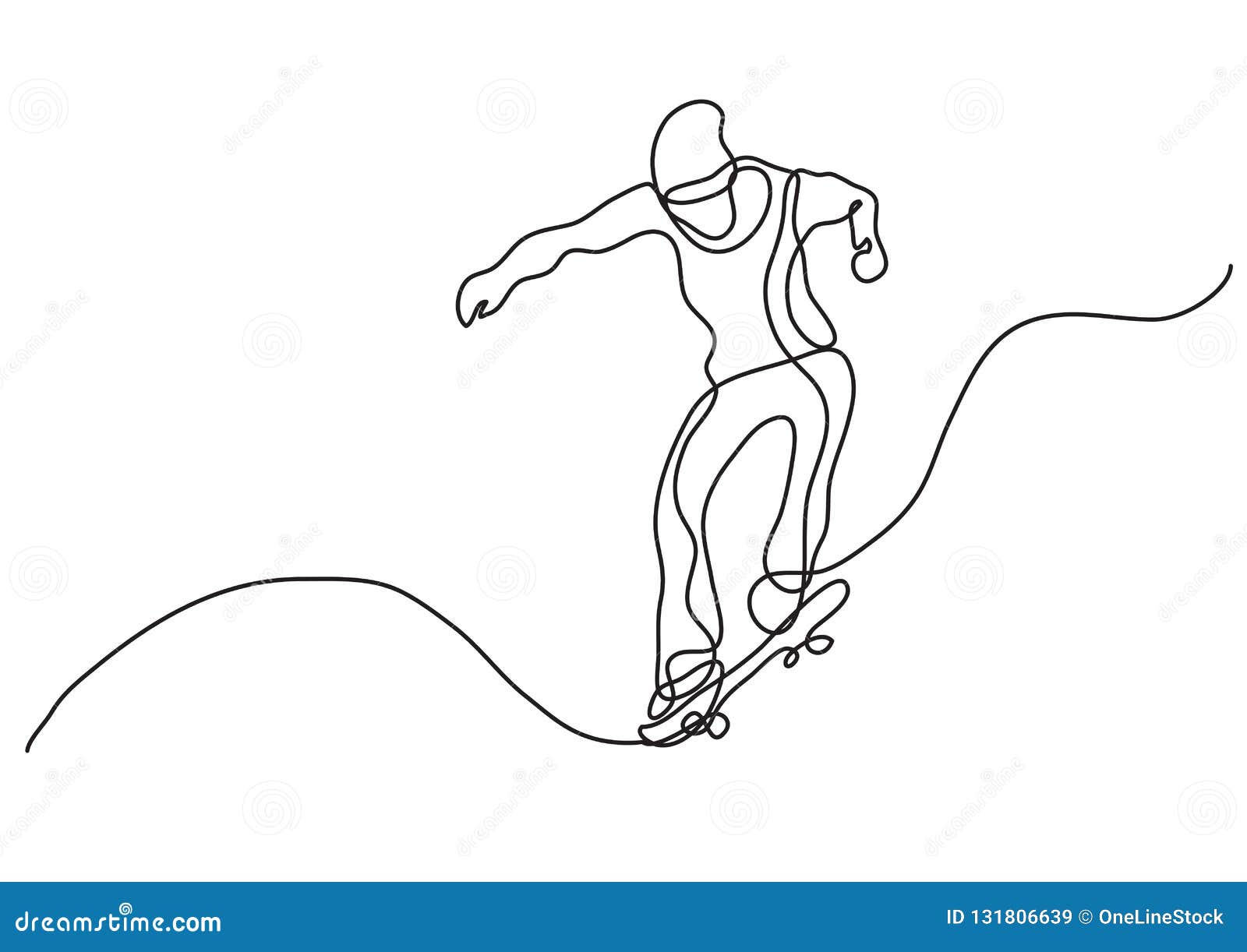 Continuous Line Drawing of Jumping Skater Boy Stock Vector ...