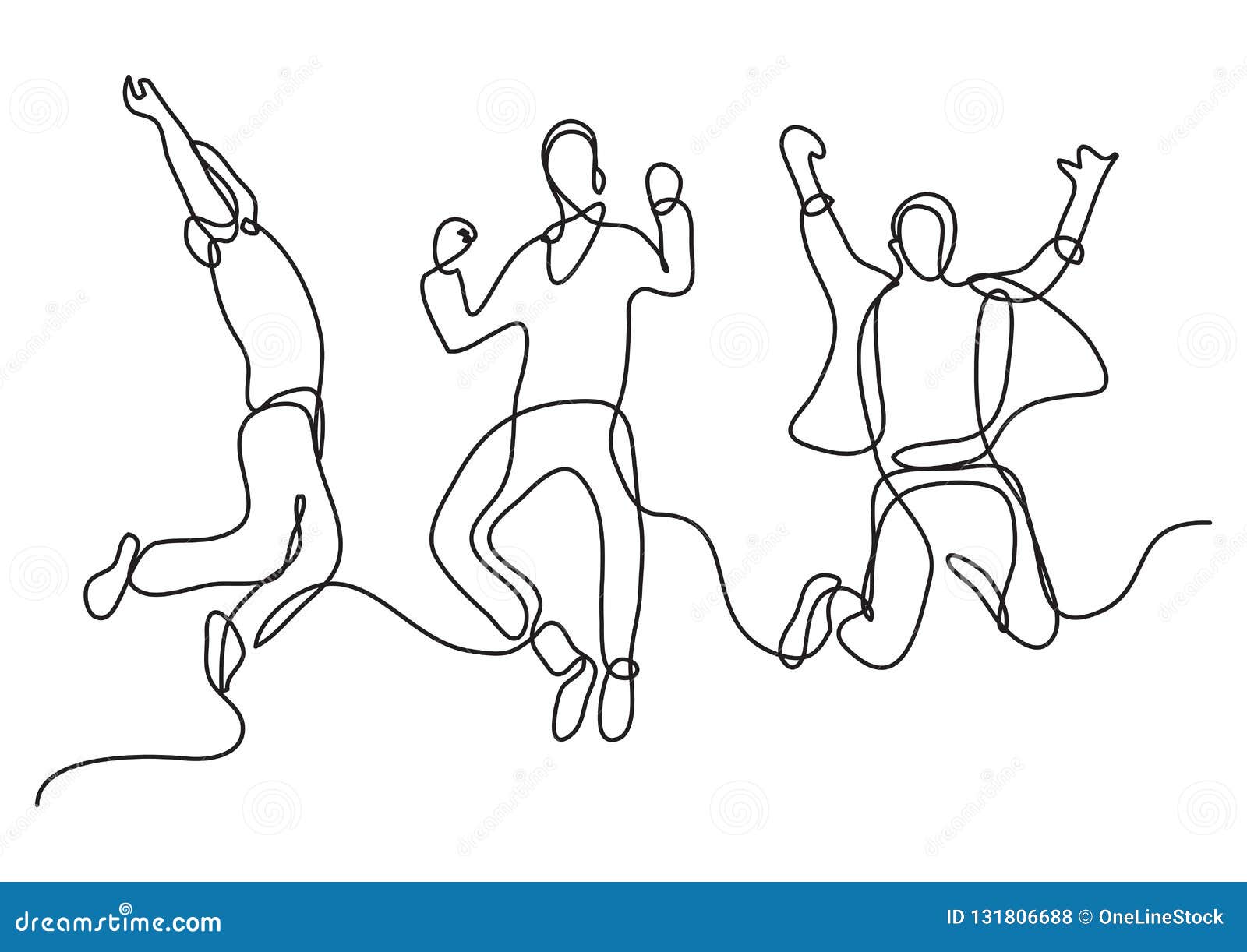 Continuous Line Drawing of Jumping Team of Young Men Stock Vector ...