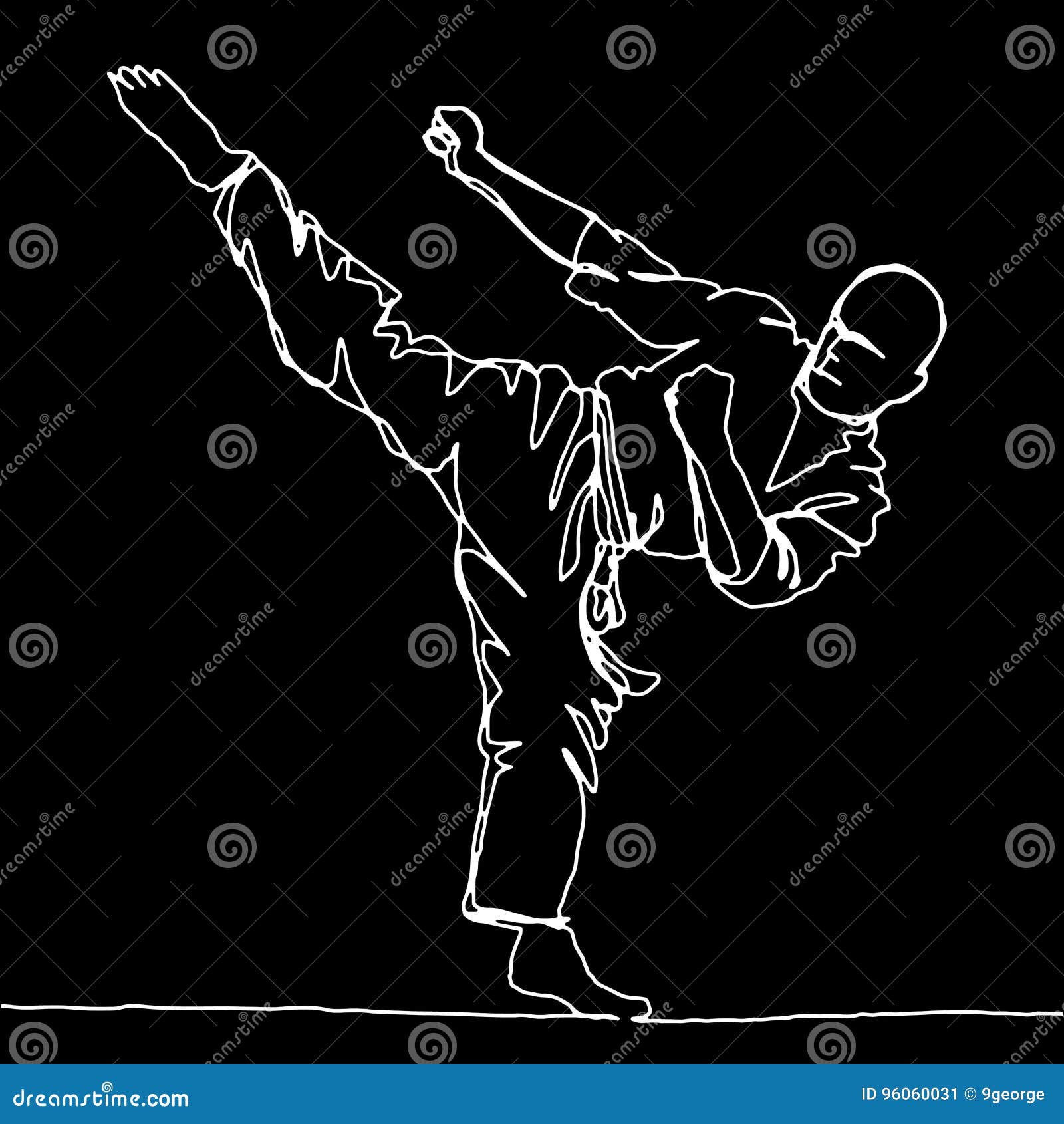 Continuous Line Drawing of Karate Athlete Stock Vector - Illustration ...