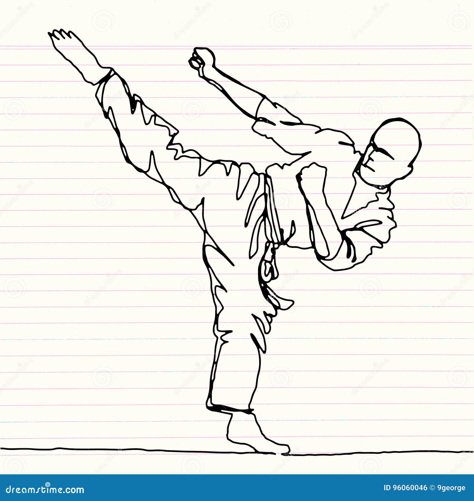 Continuous Line Drawing of Karate Athlete Stock Vector - Illustration ...