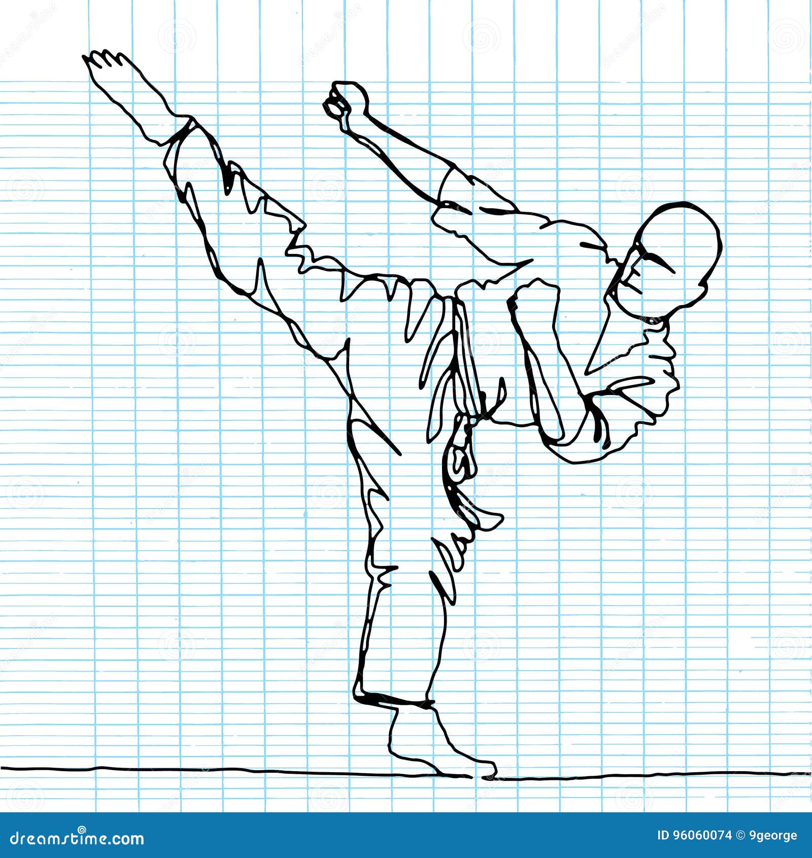 Continuous Line Drawing of Karate Athlete Stock Vector - Illustration ...
