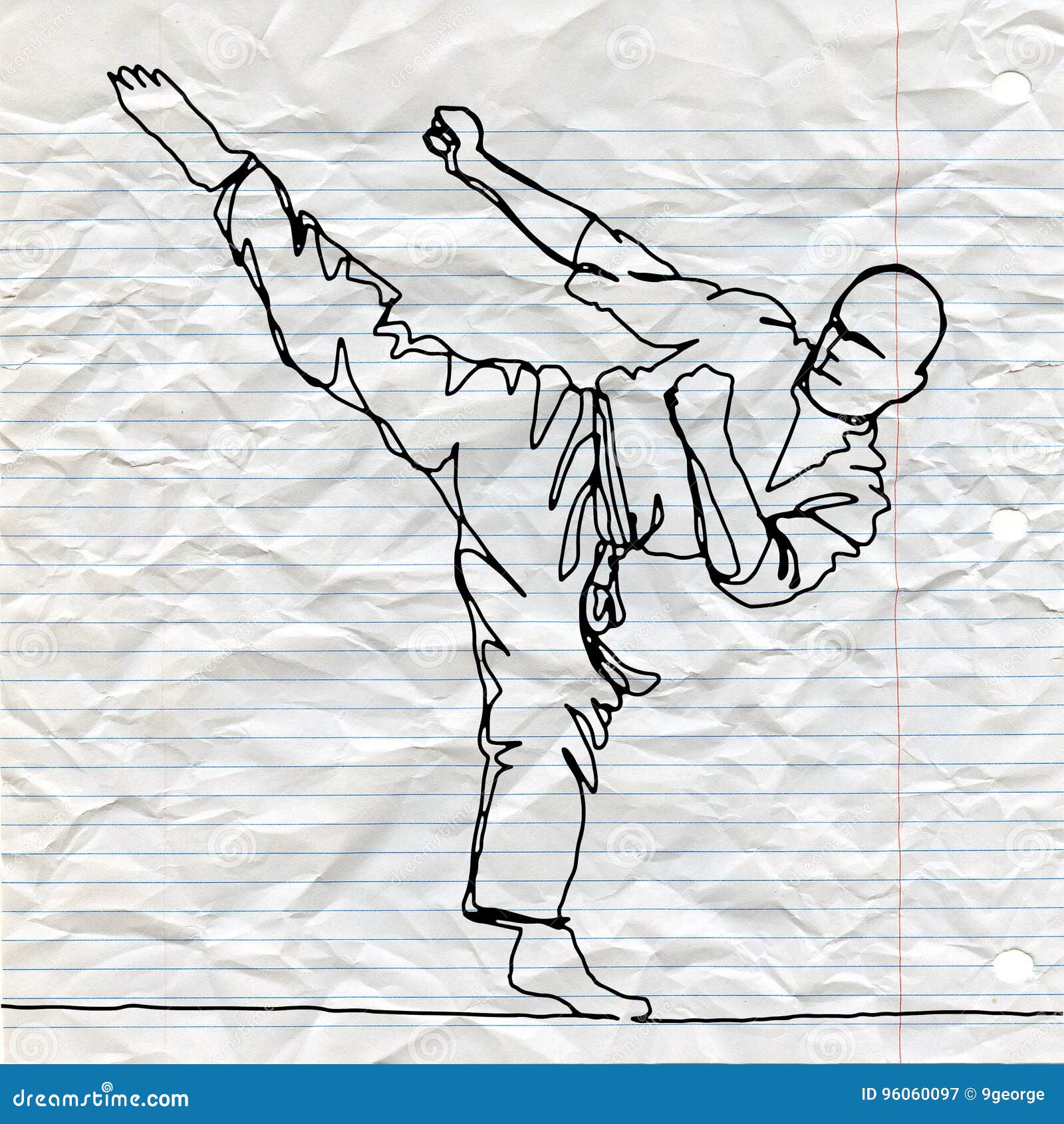 Continuous Line Drawing of Karate Athlete Stock Vector - Illustration ...