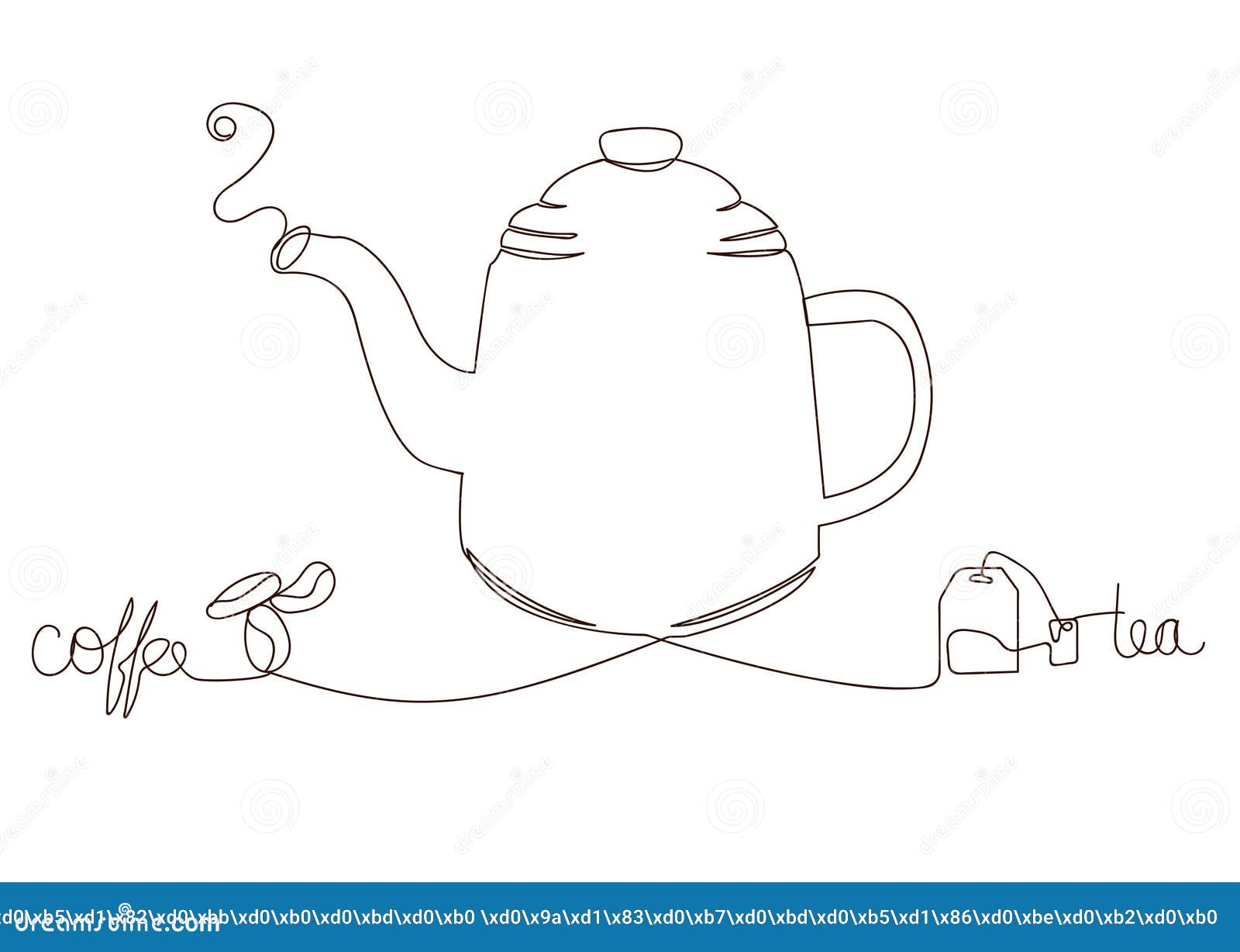Continuous Line Drawing Of A Kettle For Tea And Coffee Cartoon Vector ...