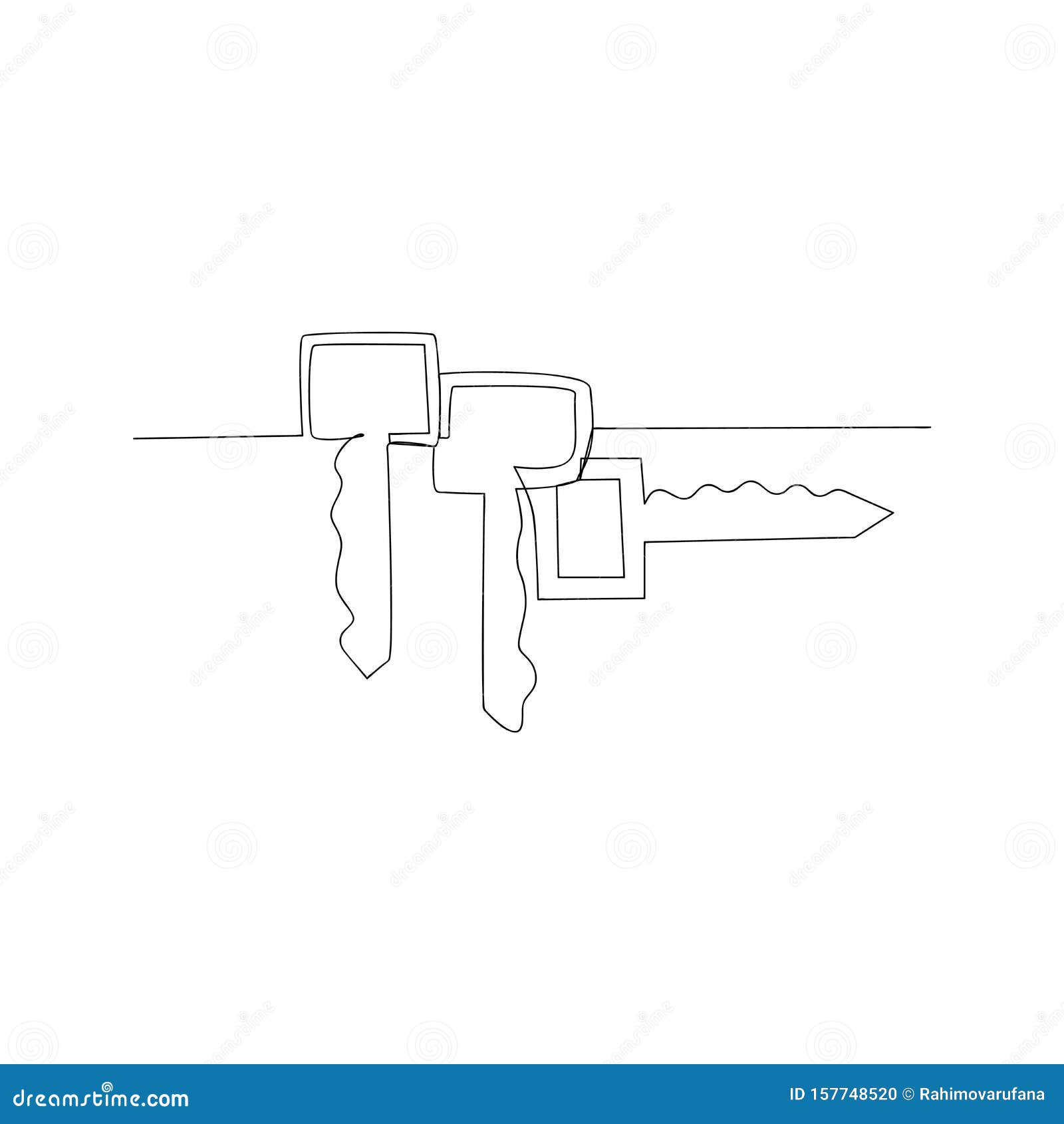 Continuous Line Drawing of Keys. Isolated Sketch Drawing of Keys Line ...