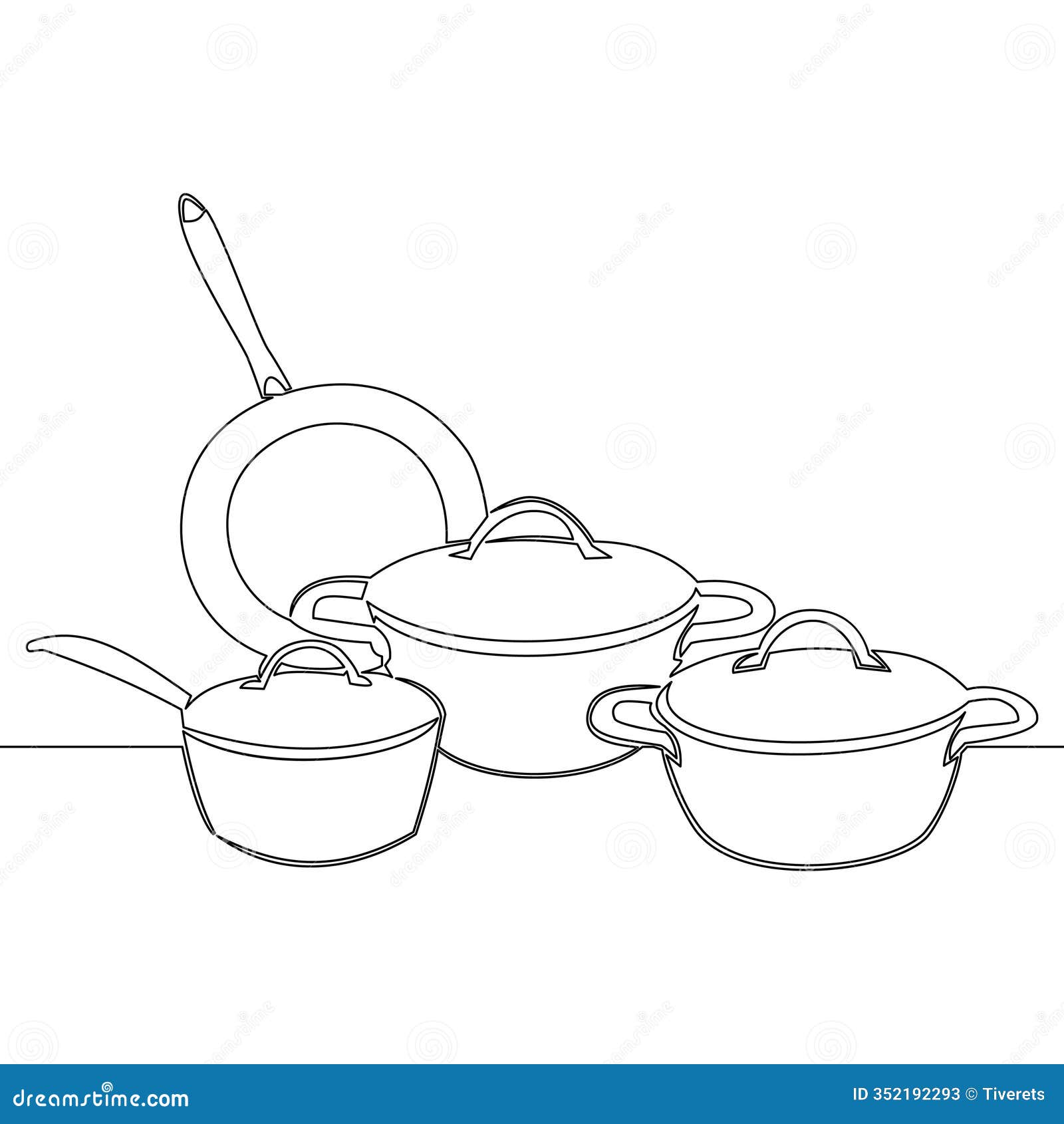 Continuous Line Drawing Kitchen Utensils, Pots and Pans Icon Vector ...