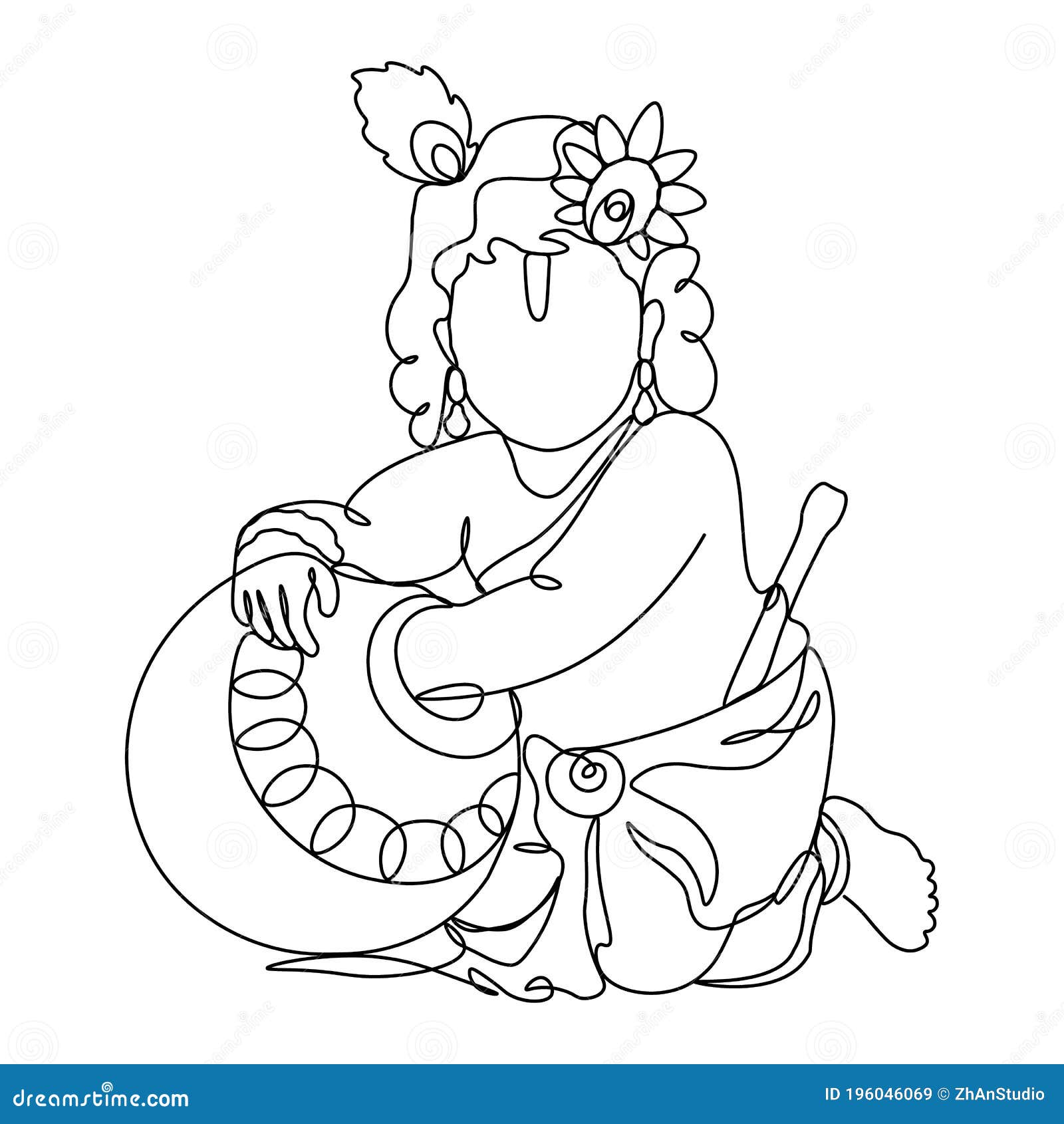Continuous Line Drawing. Krishna. Silhouette Stock Vector ...