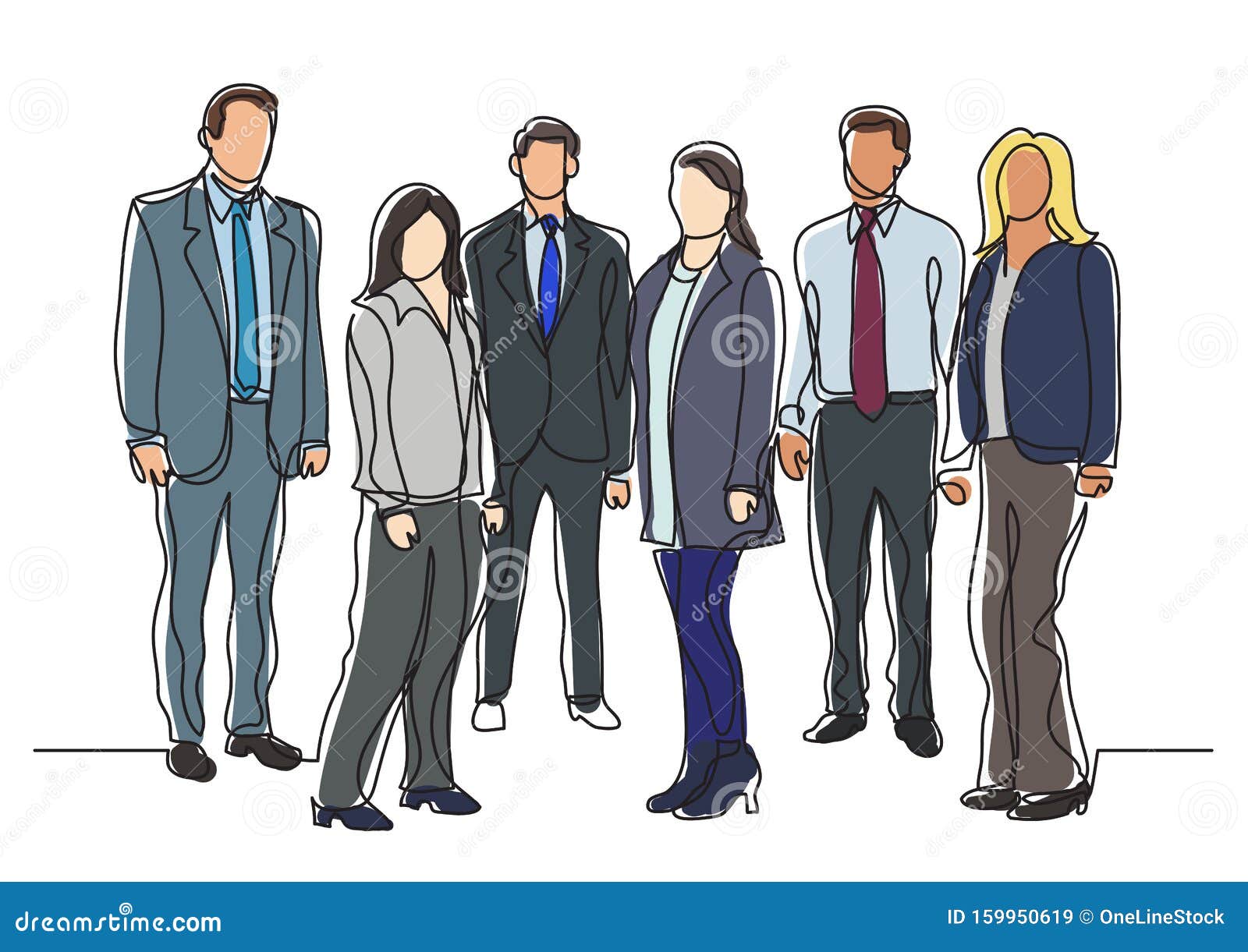 Continuous Line Drawing of Business Team Standing Together Stock Vector ...