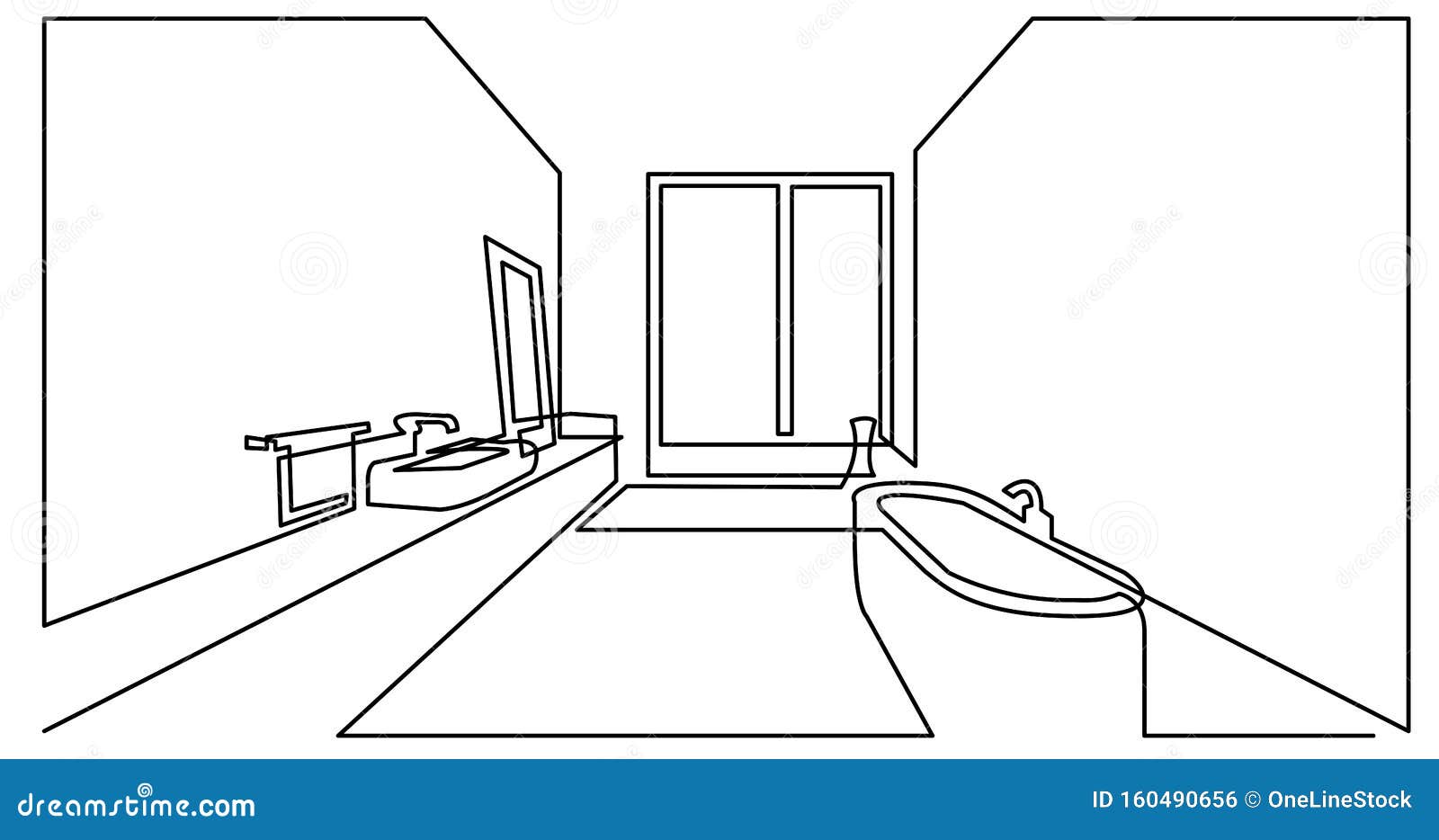 Continuous Line Drawing of Modern Spacious Bathroom Stock Vector ... Continuous Line Drawing of Modern Spacious Bathroom Stock Vector ...