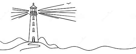 Continuous Line Drawing of Lighthouse Tower.abstract Single Line Art of ...