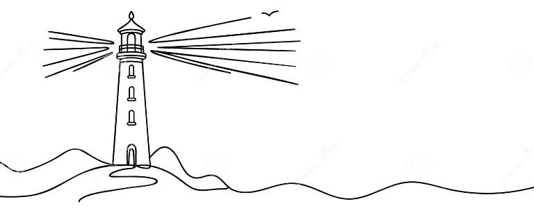 Continuous Line Drawing of Lighthouse Tower.abstract Single Line Art of ...