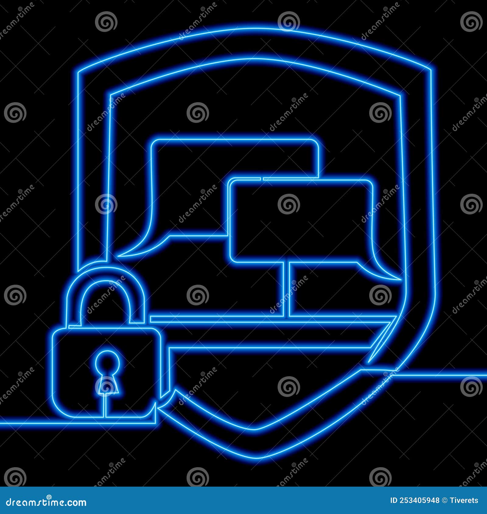 Continuous Line Drawing Lock Chat Logo Private Chat Security Icon Neon ...