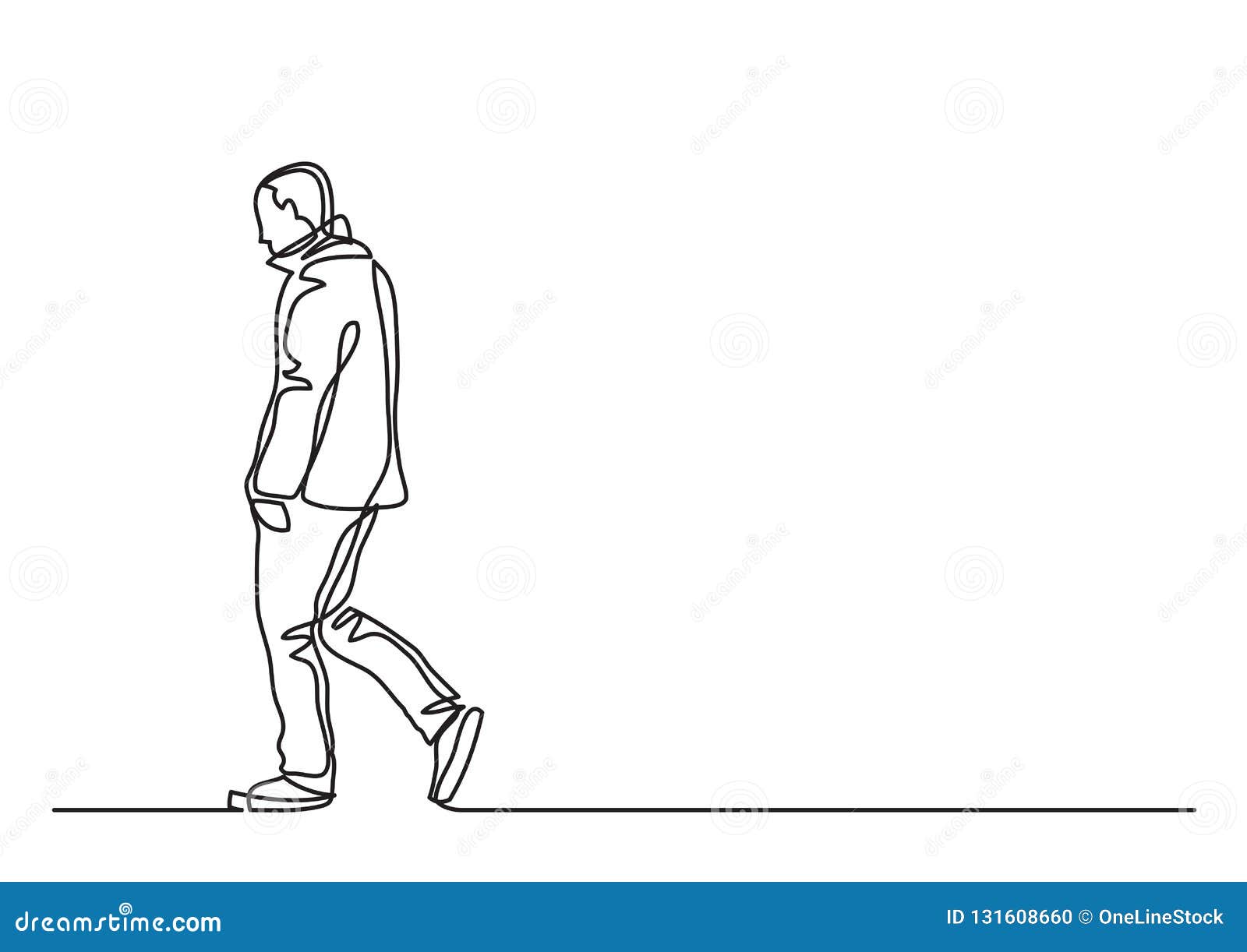 Continuous Line Drawing of Lonely Walking Man Stock Vector ...
