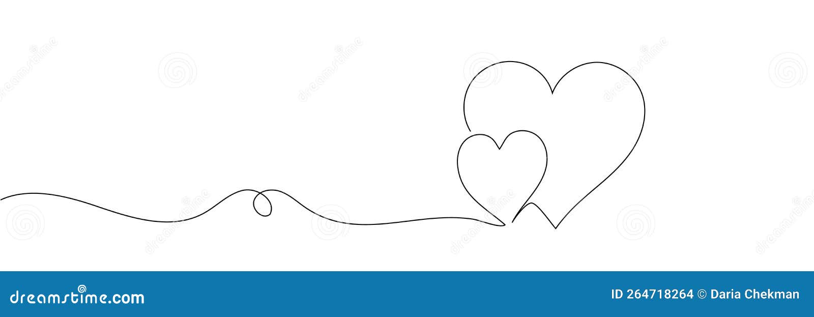 Continuous Line Drawing of Love Sign with Two Hearts on White ...