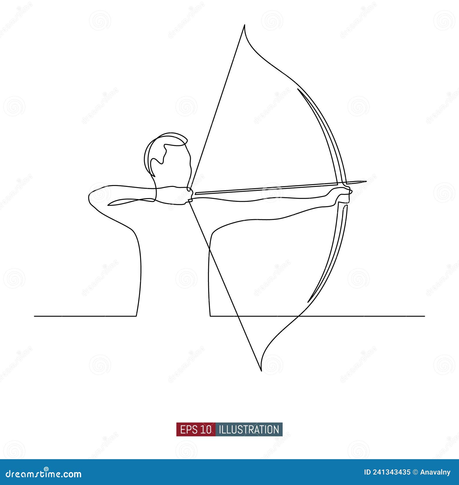 Continuous Line Drawing of a Man with a Bow Aims at a Target. Template ...