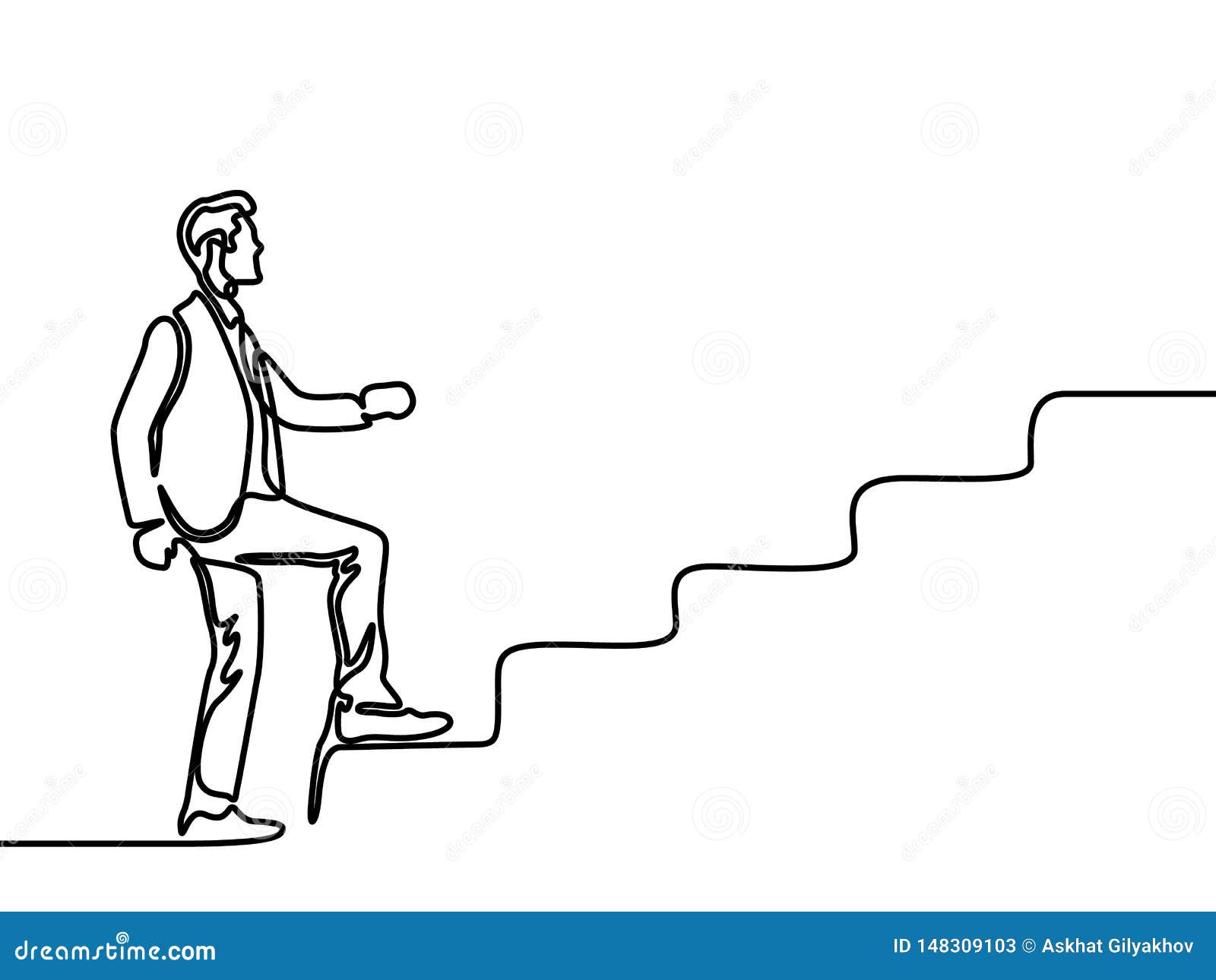 Continuous Line Drawing a Man Climbs the Stairs. Vector Illustration ...