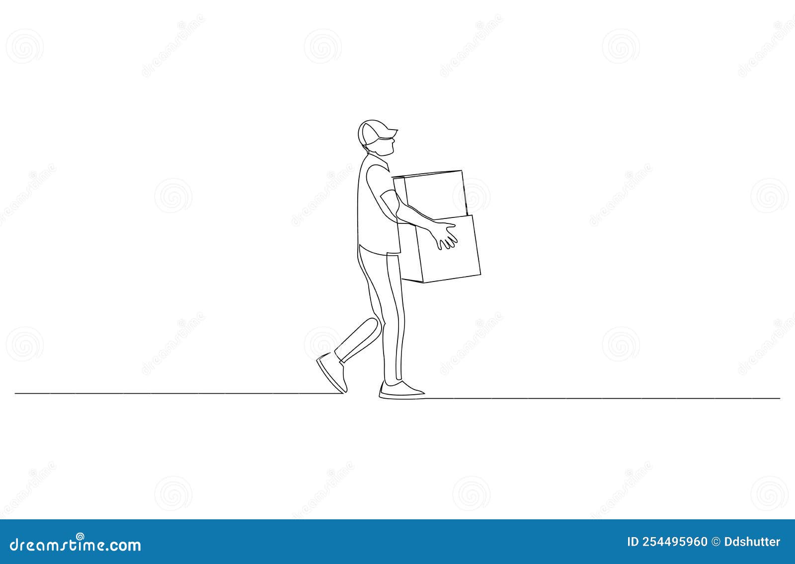 Continuous Line Drawing of Man Courier with Boxes in His Hands Wearing ...