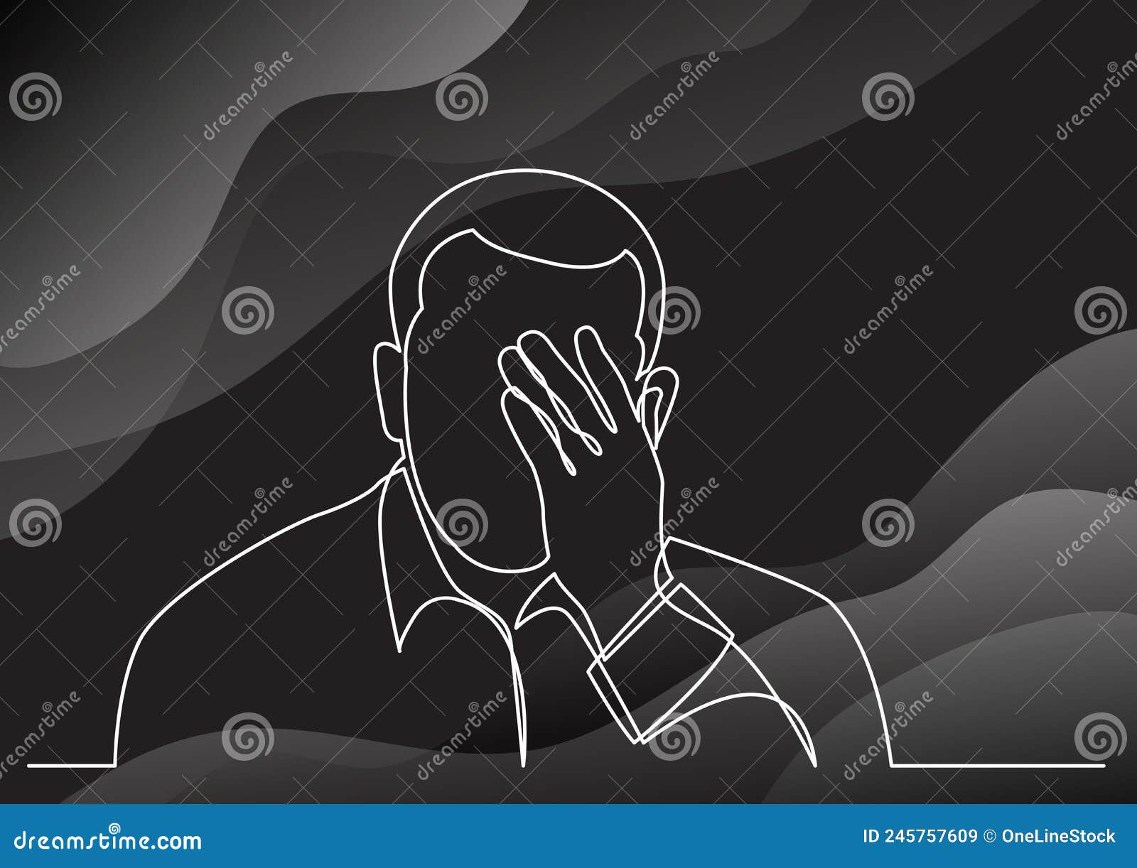 Continuous Line Drawing of Man in Deep Depression Stock Vector ...