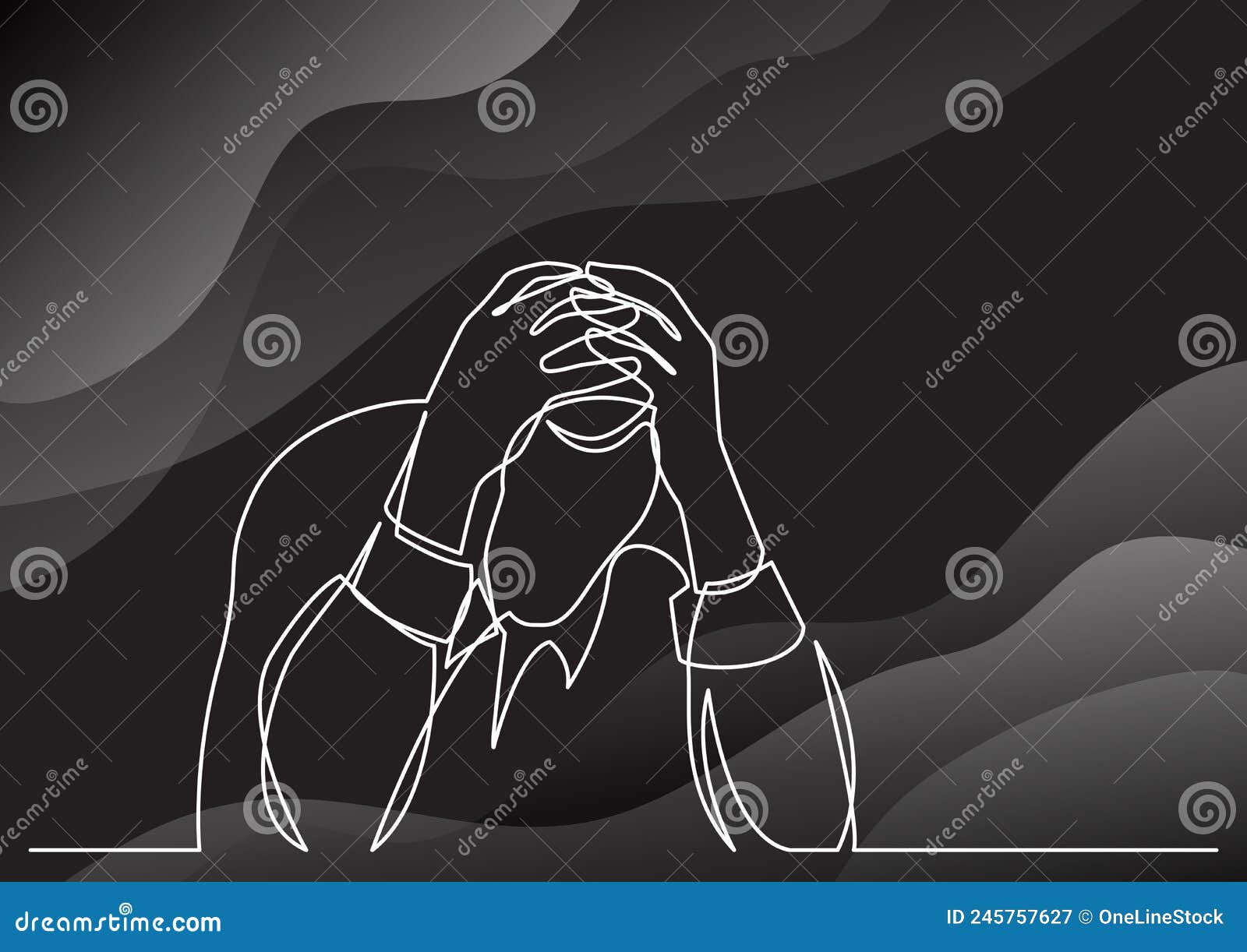 Continuous Line Drawing of Man in Depression Stock Vector ...
