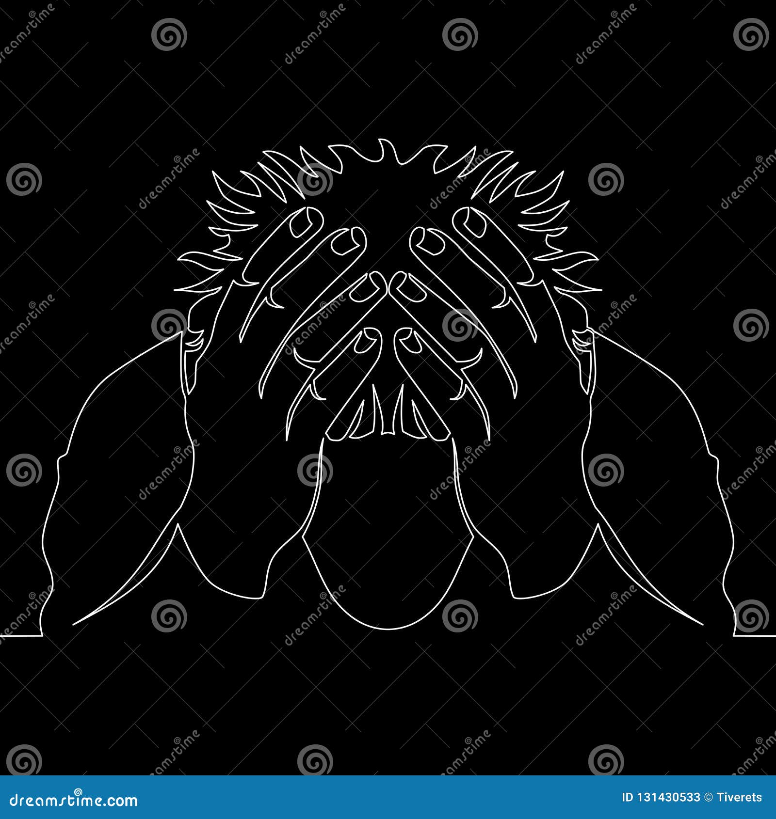 Continuous Line Drawing of Man in Despair Vector Illustration Stock ...