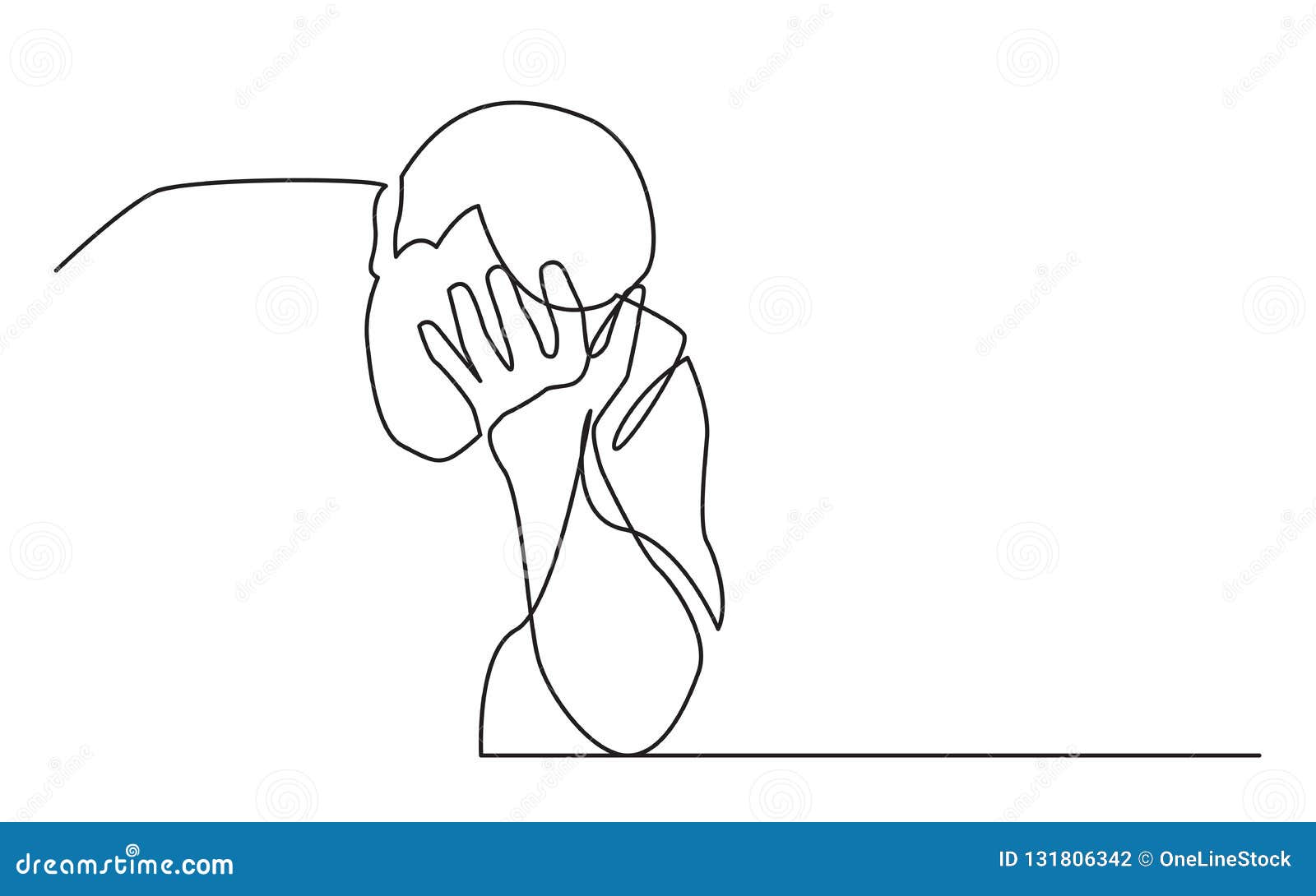 Continuous Line Drawing Of Man In Despair Vector Illustration ...