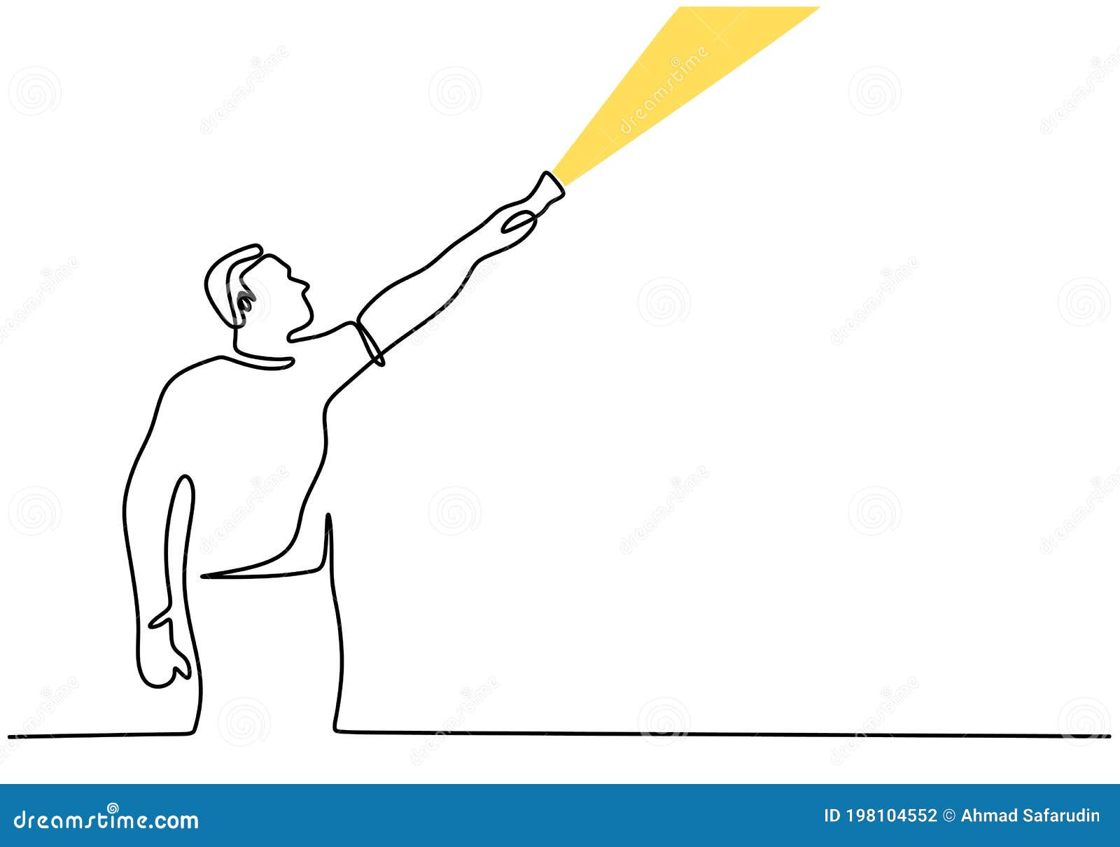 Continuous Line Drawing of Man with Flashlight in Camp. a Man Brought a ...
