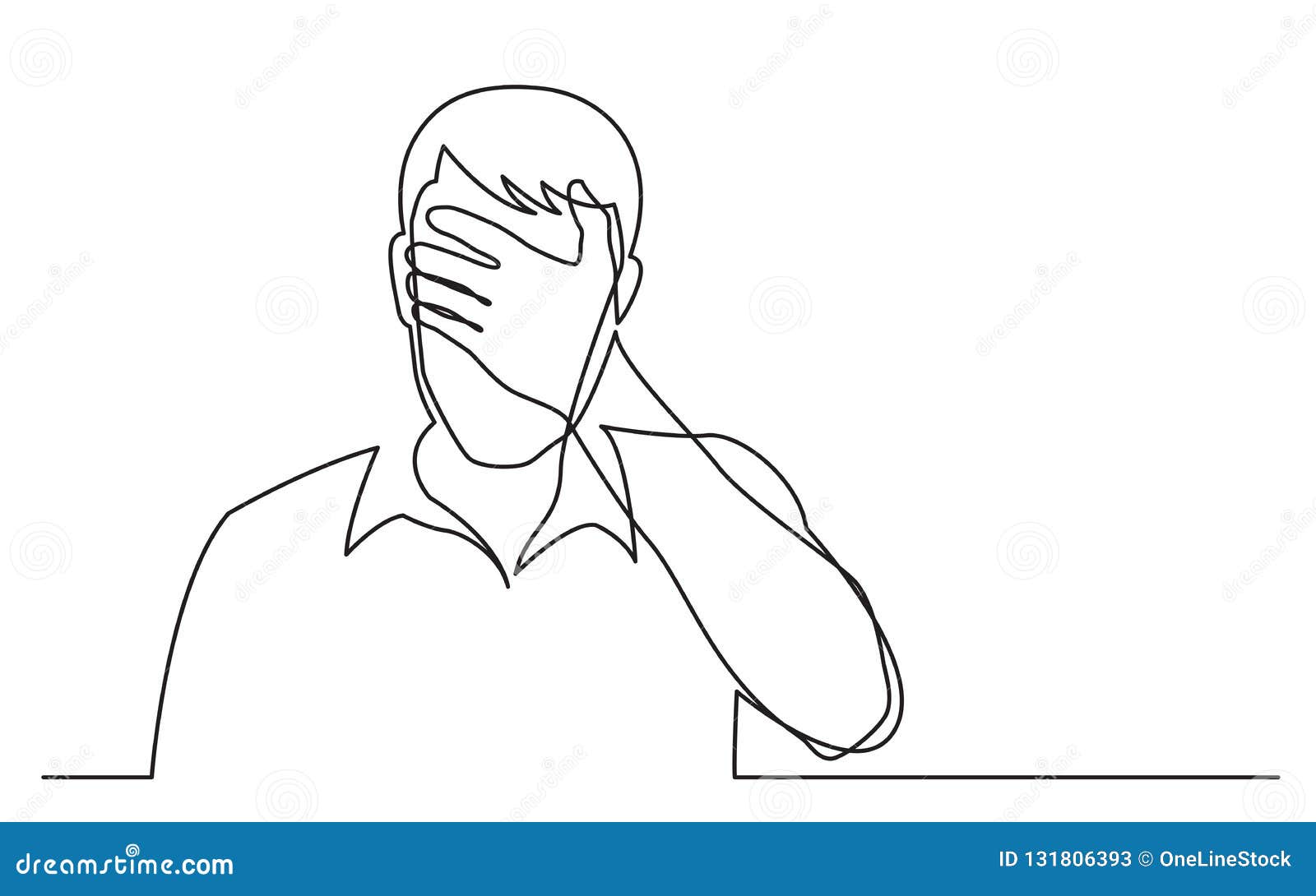Continuous Line Drawing Of Man Hiding His Face In Despair Cartoon ...