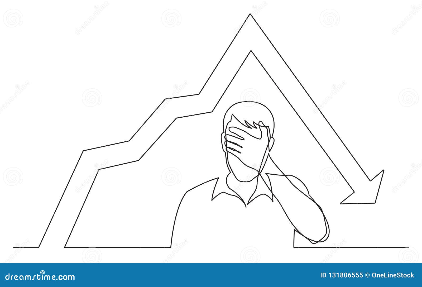 Continuous Line Drawing Of Man Hiding His Face In Despair Because Of ...