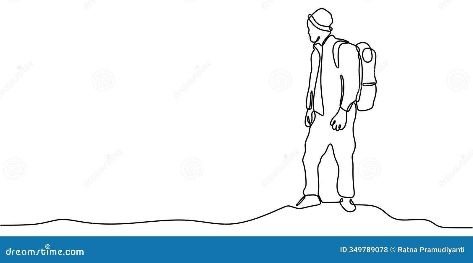 Continuous Line Drawing of a Man Hiking. Representing Joy of ...