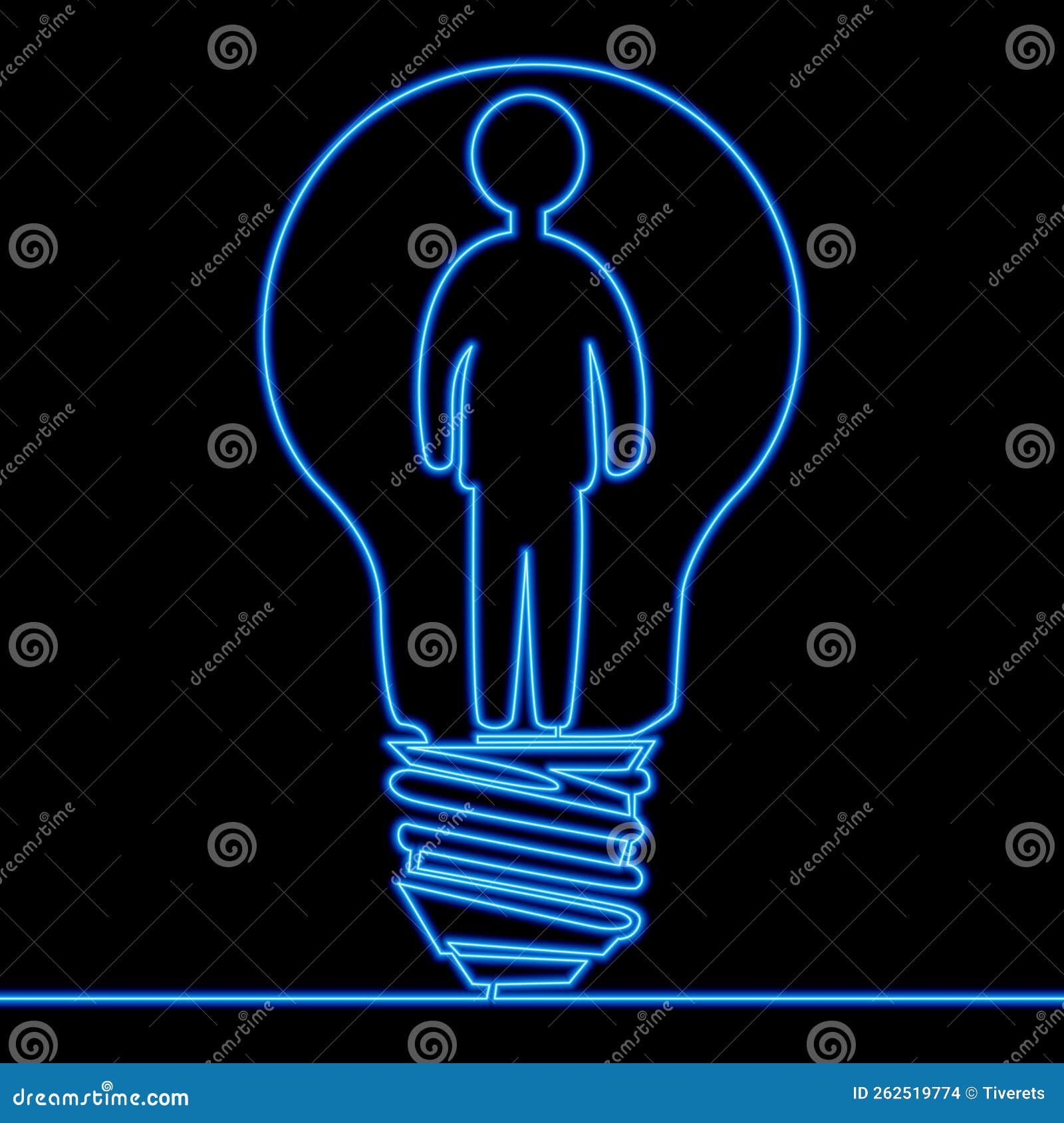 Continuous Line Drawing Man Inside the Lamp Icon Neon Glow Vector ...