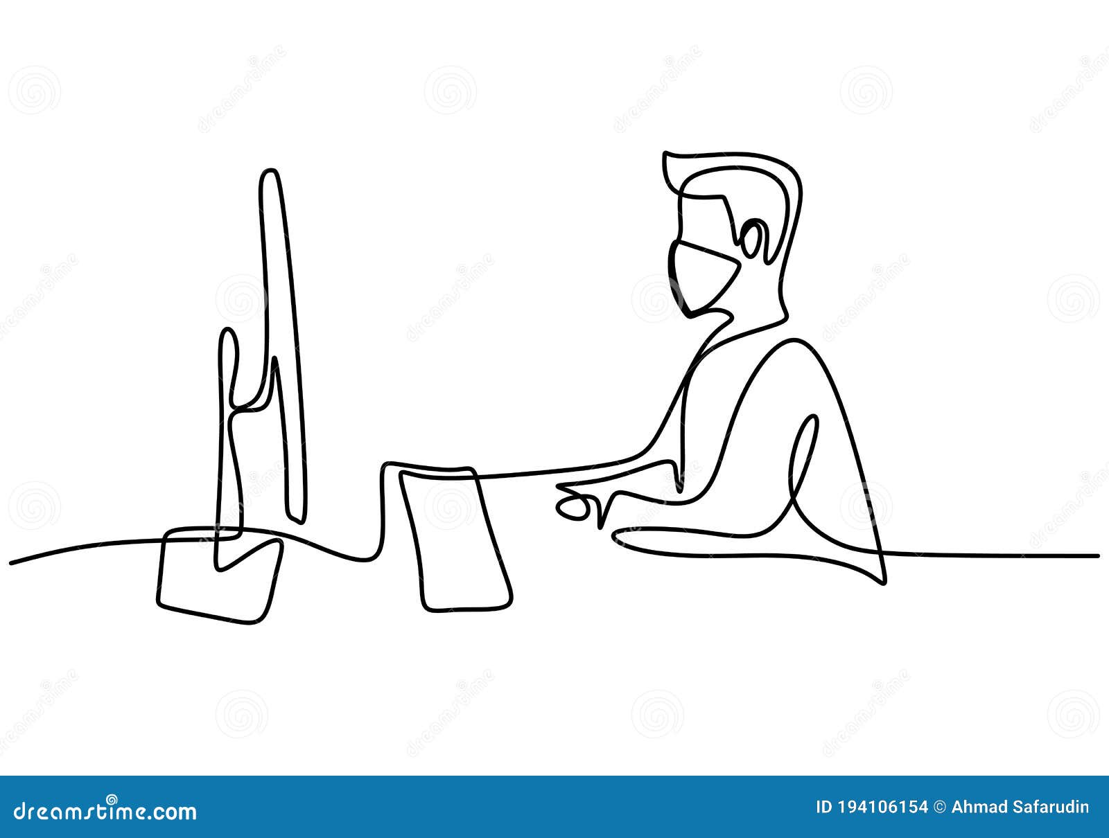 Continuous Line Drawing of Man Look Computer Screen. a Professional ...