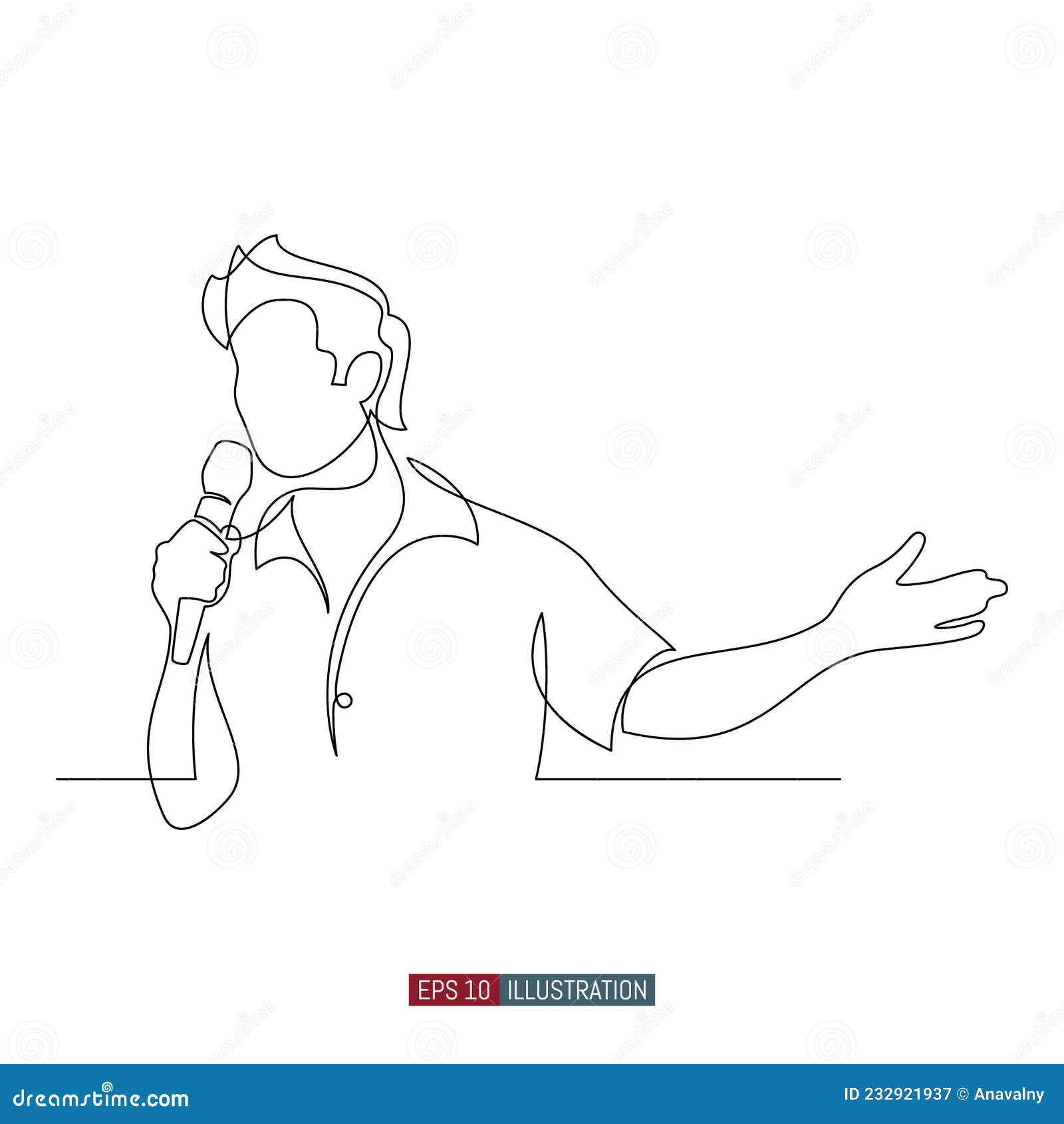 Continuous Line Drawing of Man with Microphone. Karaoke. Singer on ...