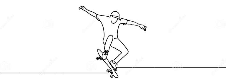 Continuous Line Drawing of Man Playing Skateboard. Skateboard Game ...