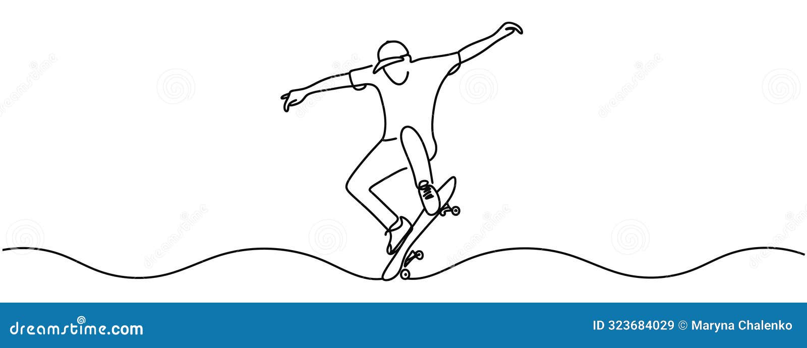 Continuous Line Drawing of Man Playing Skateboard. Skateboard Game ...