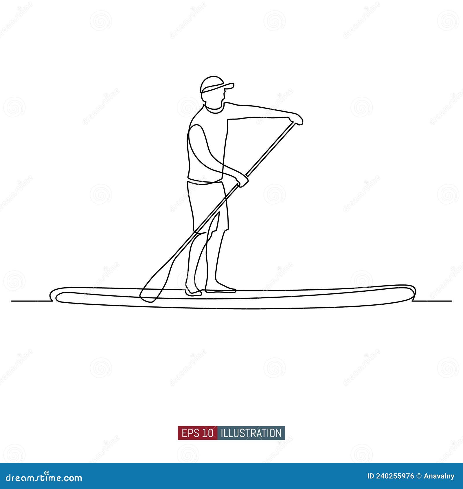 Continuous Line Drawing of Man on Puddleboard. SUP Boarding. Template ...