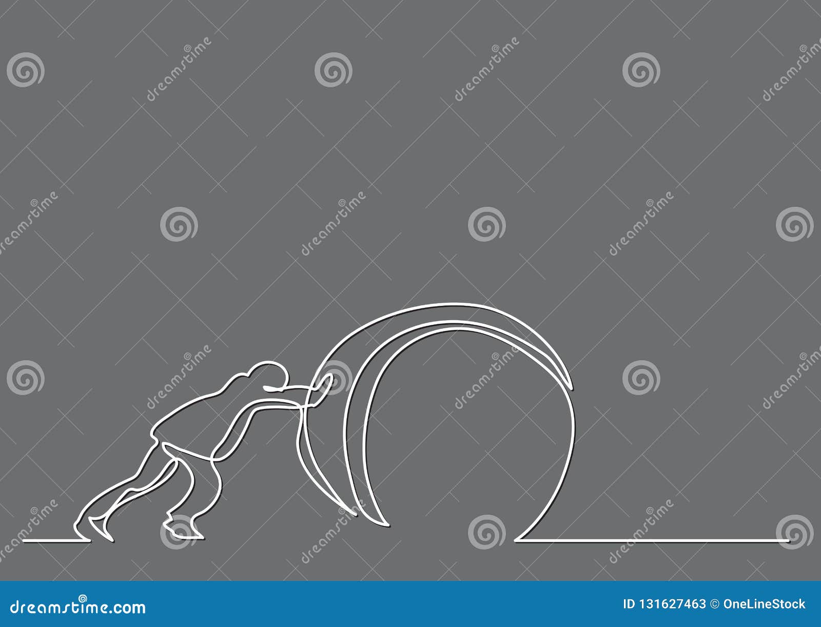 Drawing Of A Man Pushing A Large Rock Up A Hill Vector Illustration ...