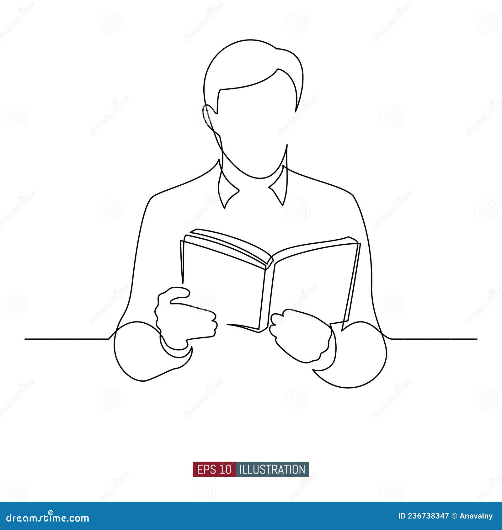 Continuous Line Drawing of a Man is Reading a Book. Template for Your ...